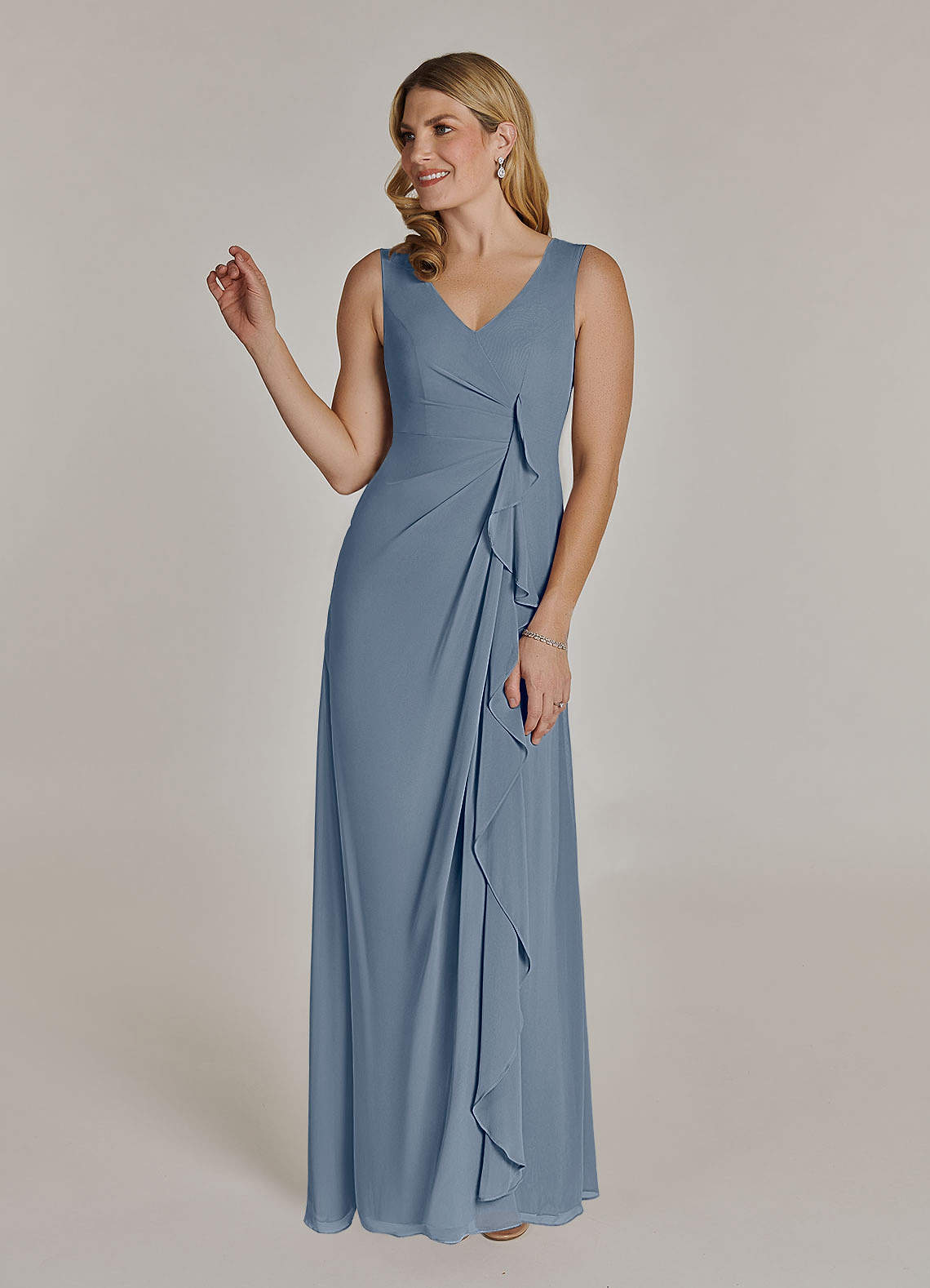 Azazie Manuella Twilight A-Line V-Neck Pleated Chiffon Dress | Azazie