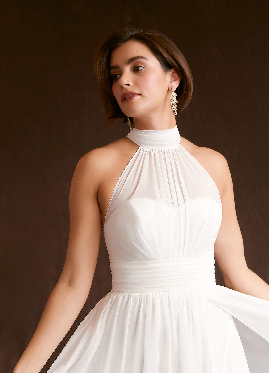 Diamond White Azazie Helaina A-Line Pleated Chiffon Floor-Length Dress ...