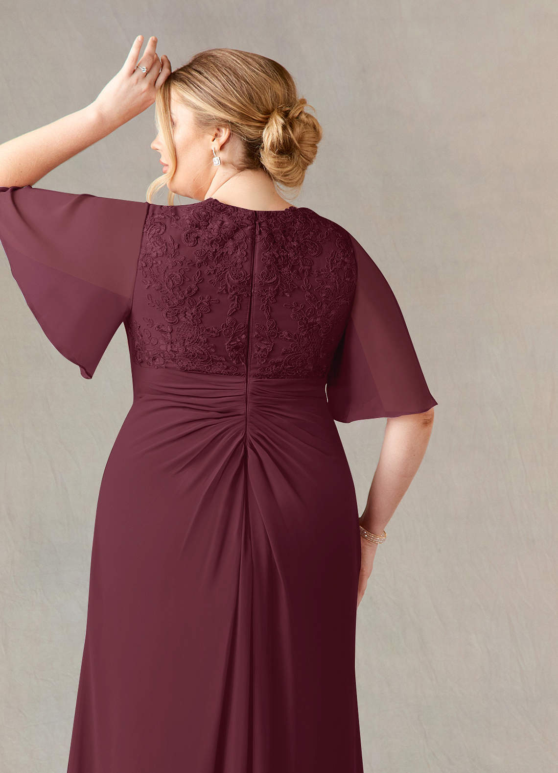 Azazie Carson Cabernet A-Line V-Neck Lace Chiffon Dress | Azazie