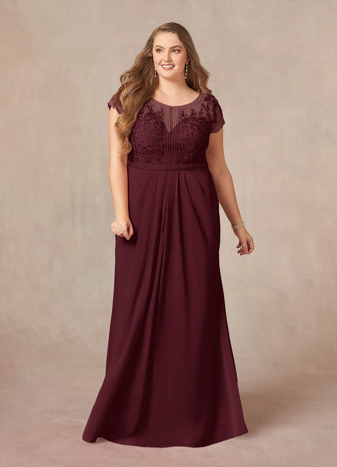 Cabernet Azazie Silvia Cabernet A-Line Lace Chiffon Dress | Azazie