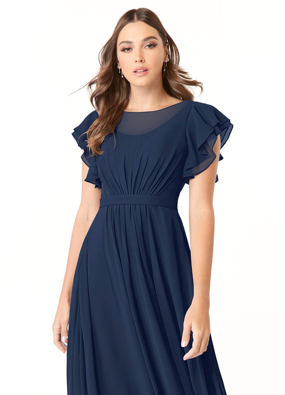 Dark Navy Azazie Daphne Modest Bridesmaid Dresses | Azazie