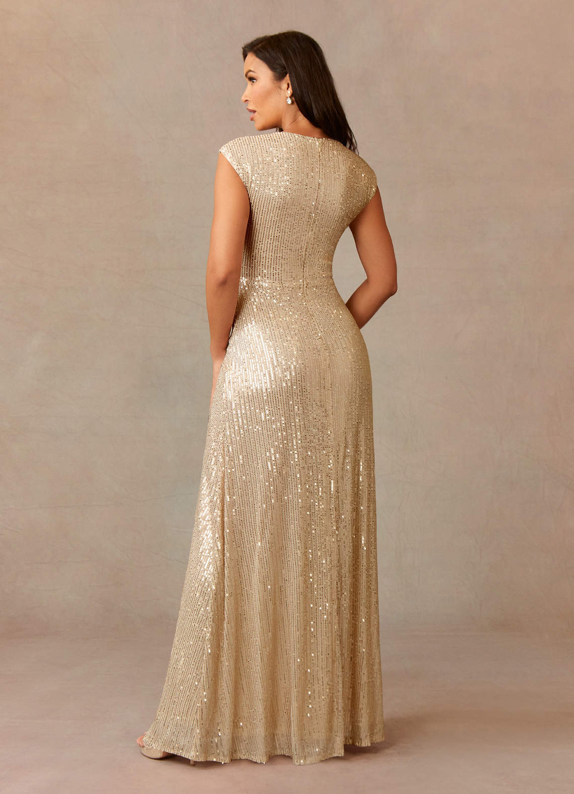 Upstudio Sacramento Champagne A-Line V-Neck Ruched Sequins Dress | Azazie