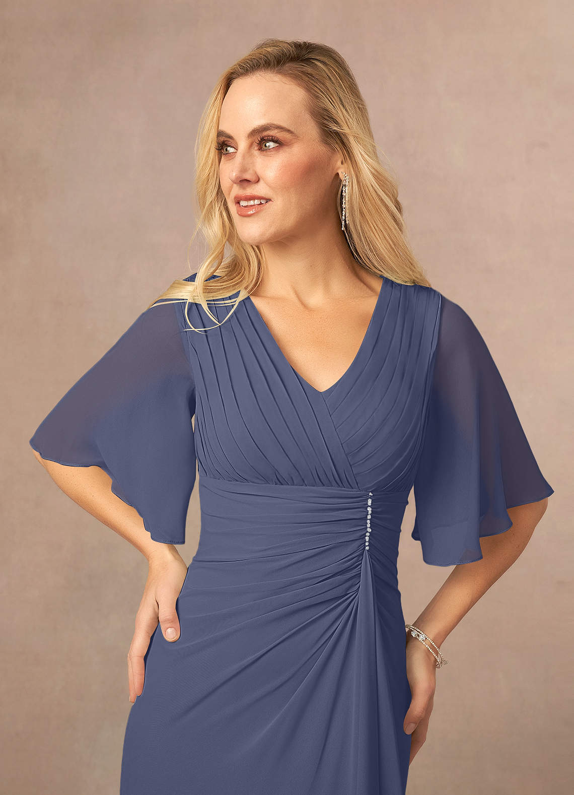 Stormy Azazie Carson Stormy A-Line V-Neck Lace Chiffon Dress | Azazie