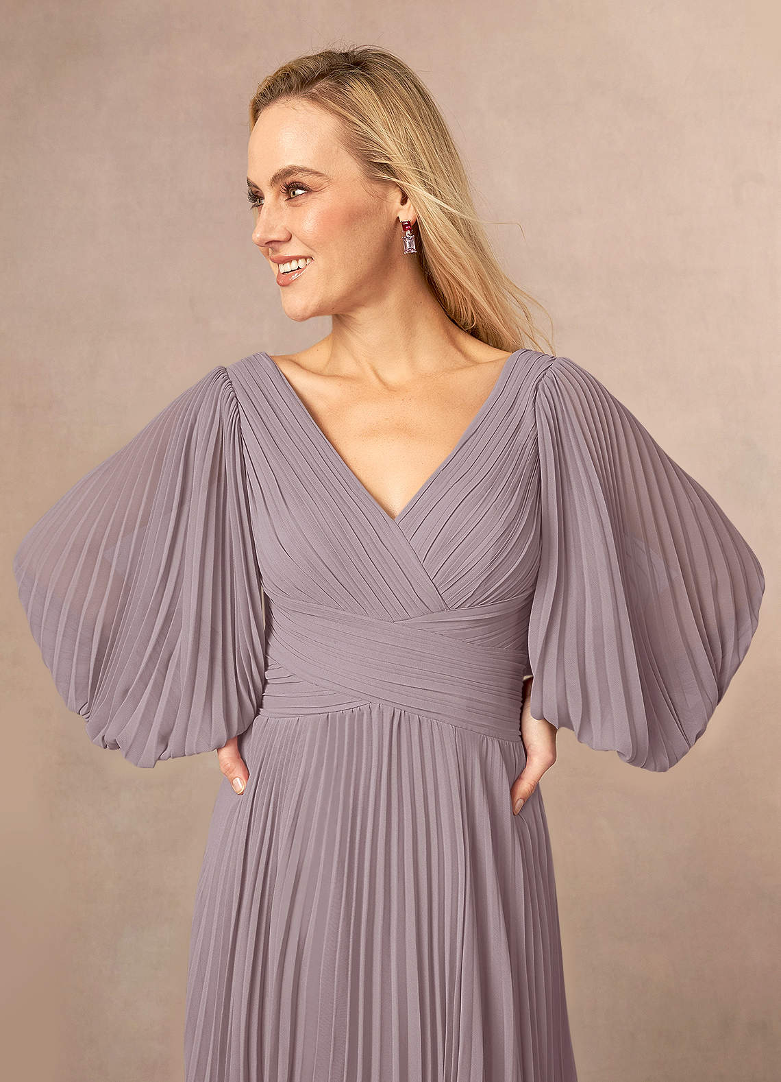 Azazie Zahara Dusk A-Line V-Neck Pleated Chiffon Dress | Azazie