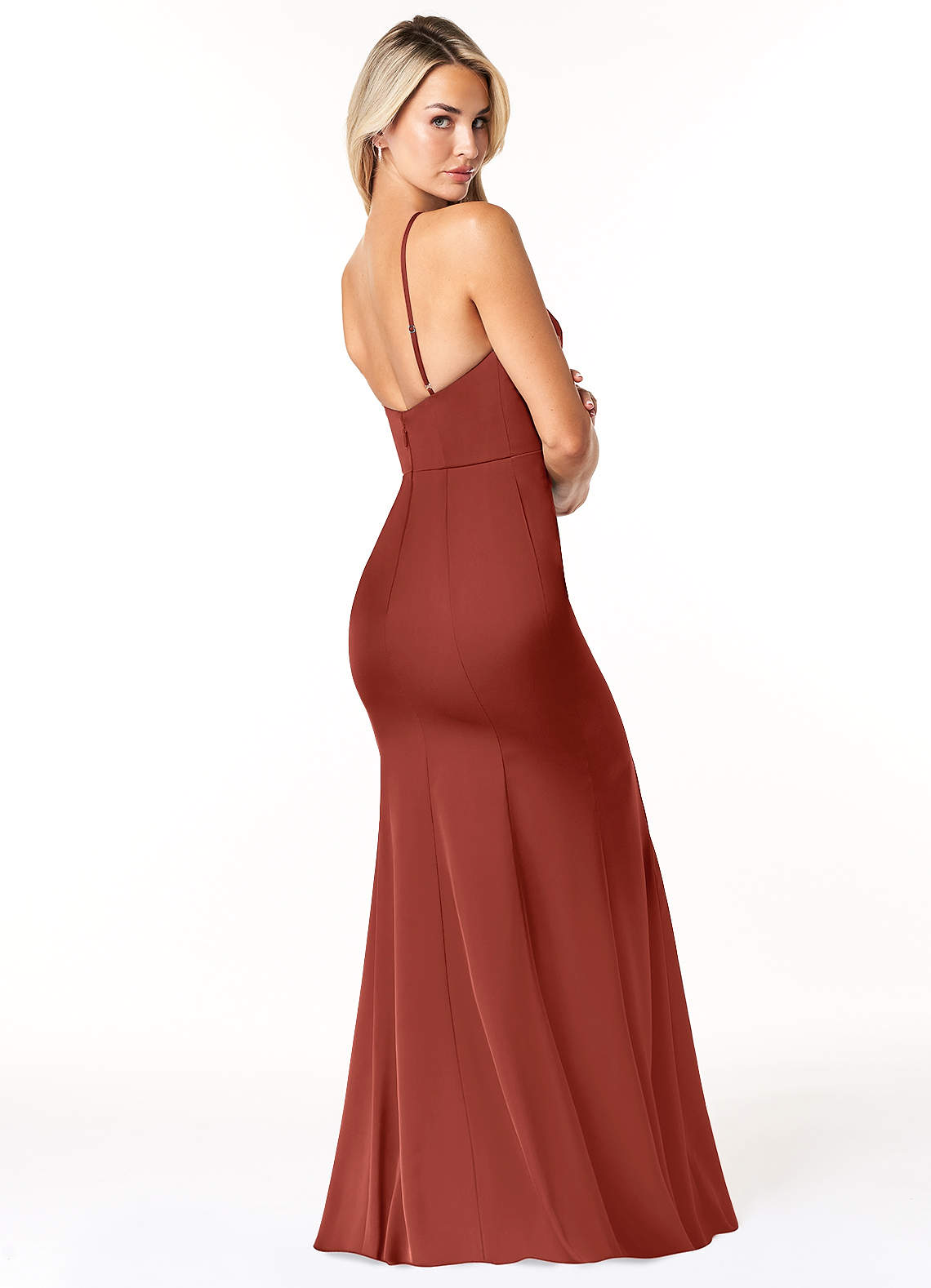 Terracotta Azazie Stacey Stretch Satin Dress Bridesmaid Dresses | Azazie
