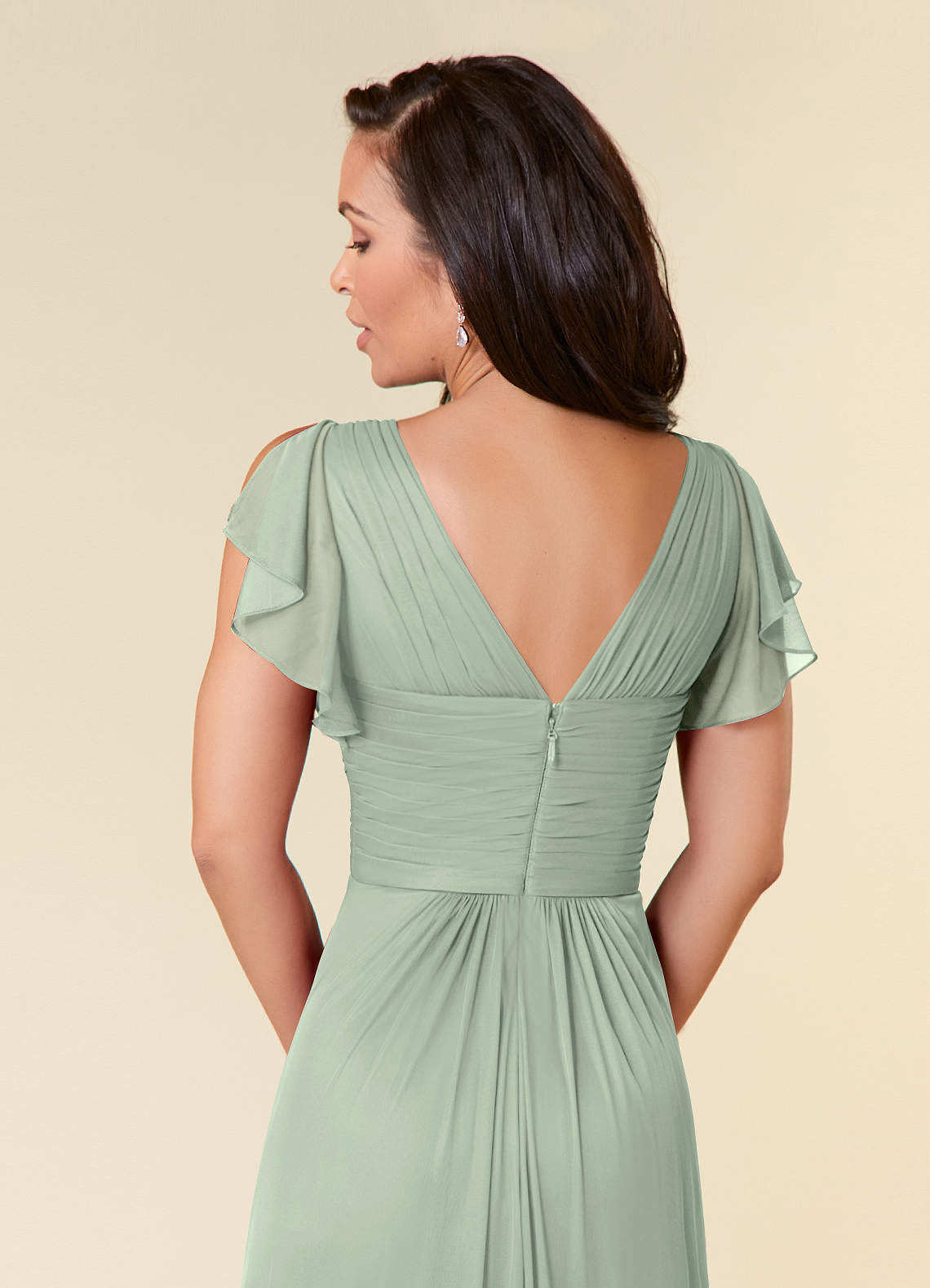 Dusty Sage Azazie Reneya A-Line Pleated Mesh Floor-Length Dress | Azazie
