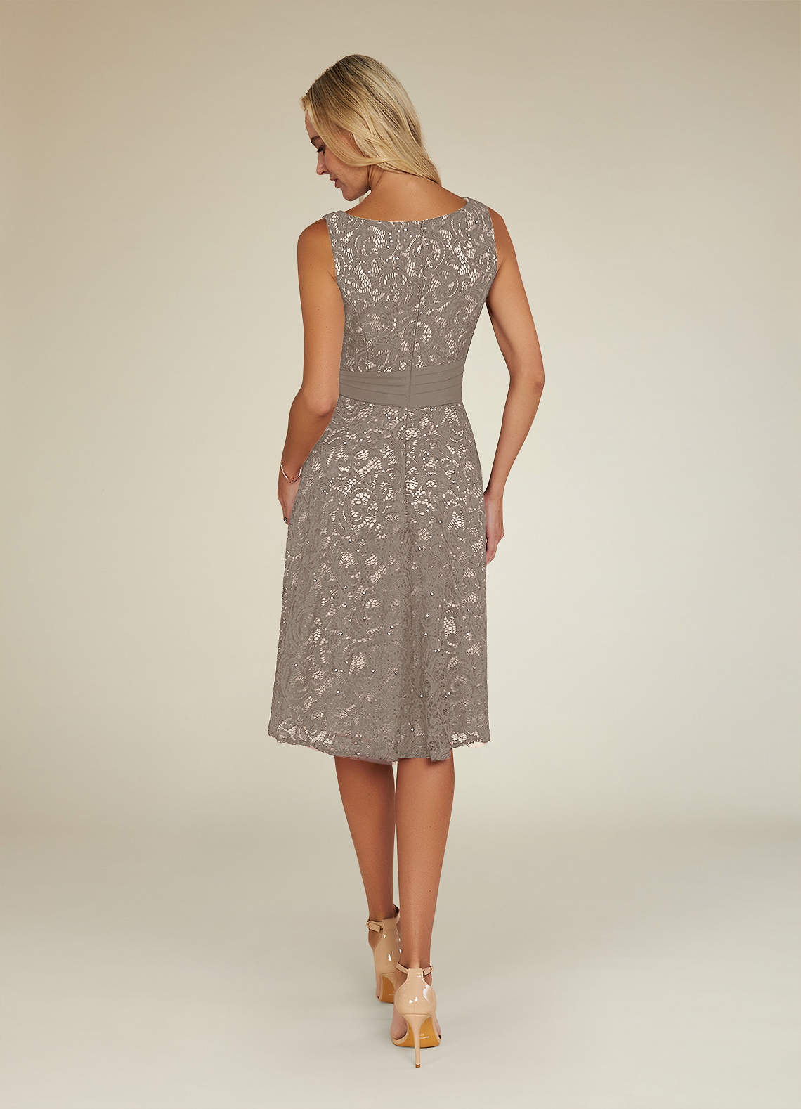 Taupe/Champagne Azazie Beth A-Line Scoop Sequins Chiffon Knee-Length ...