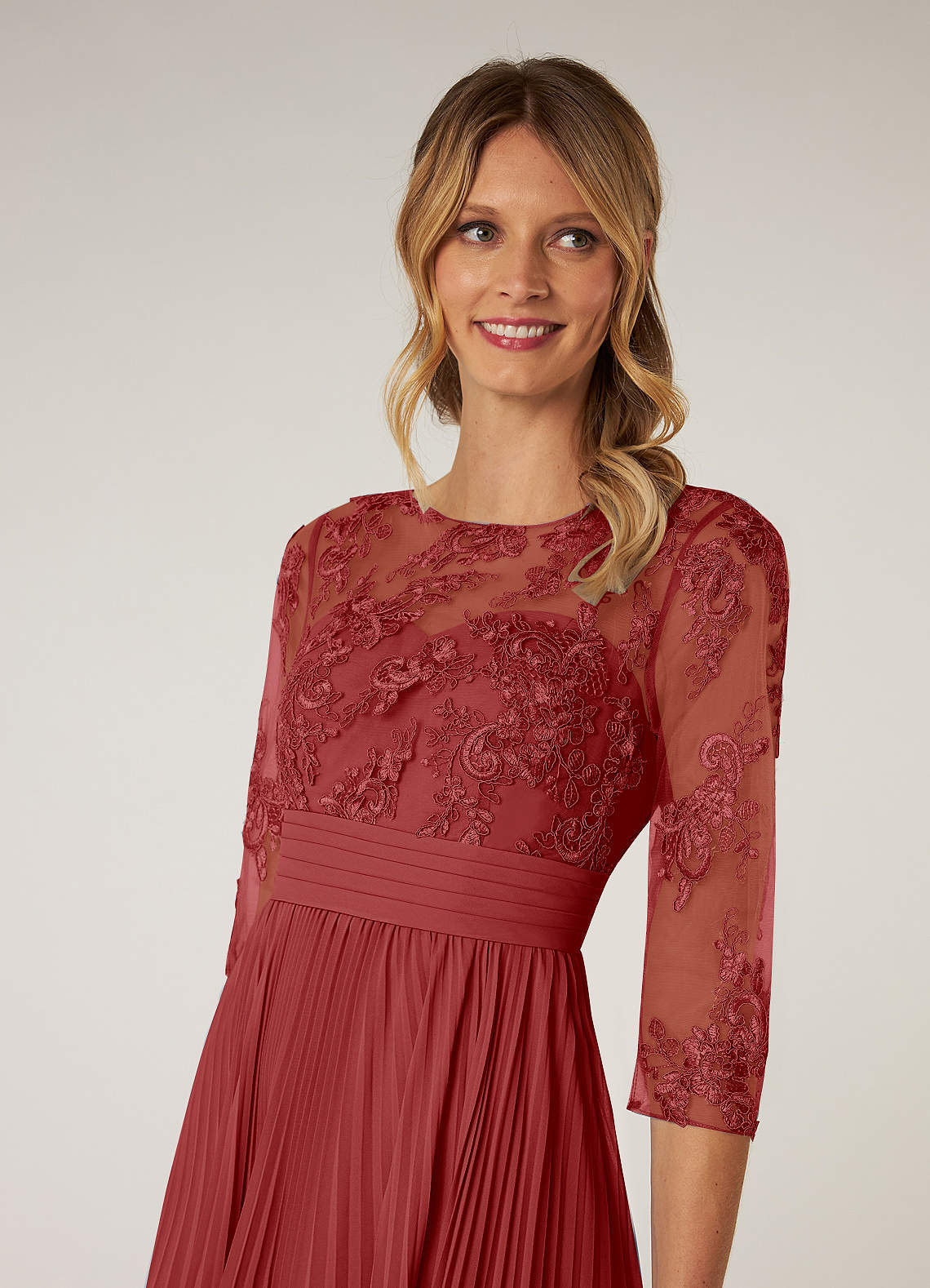 Rust Azazie Tutu A-Line Boatneck Lace Chiffon Tea-Length Dress | Azazie