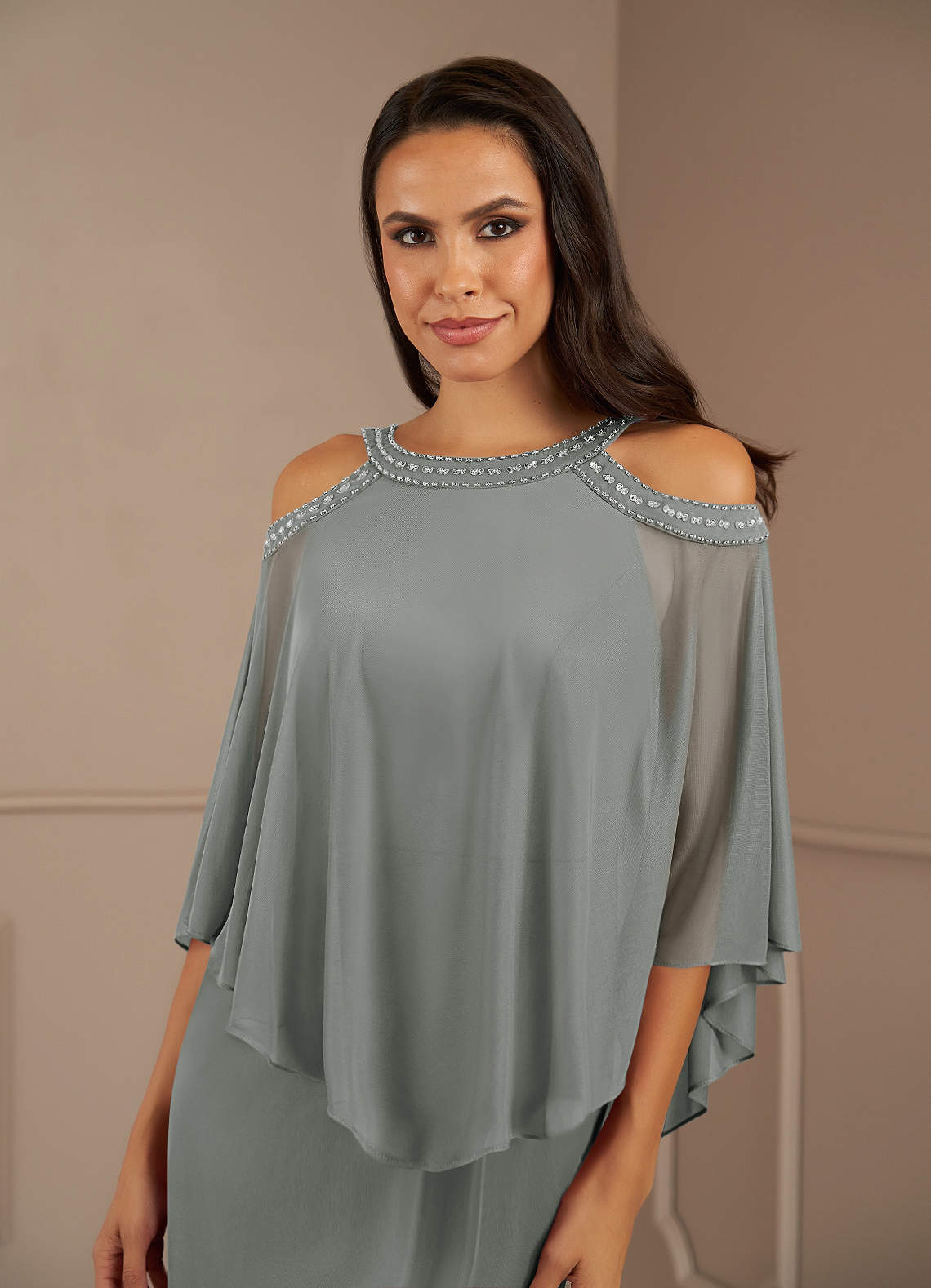 Azazie Junibee Steel Grey Sheath Sequins Mesh Dress | Azazie