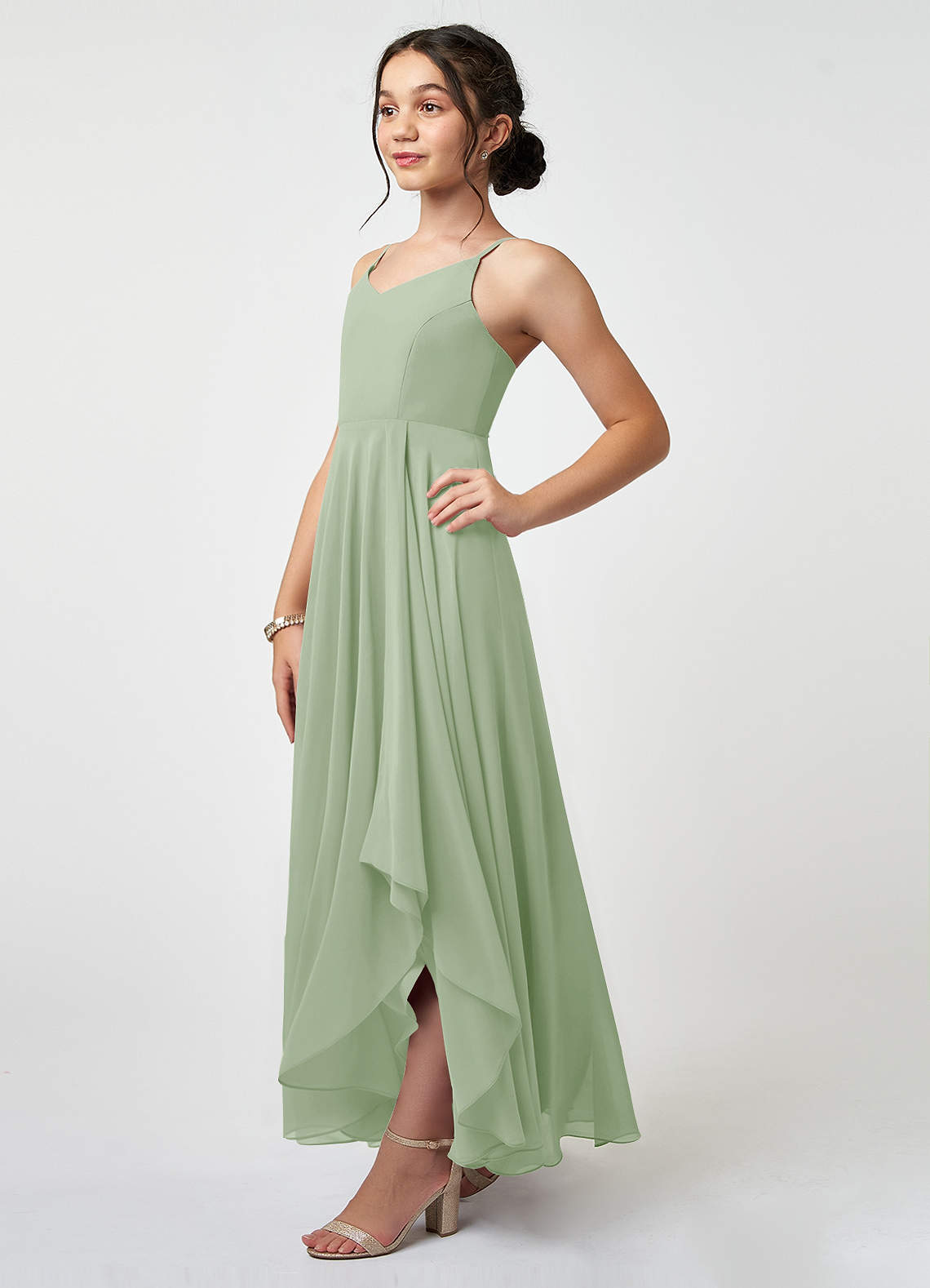 Dusty Sage Azazie Collette Junior Junior Bridesmaid Dresses | Azazie