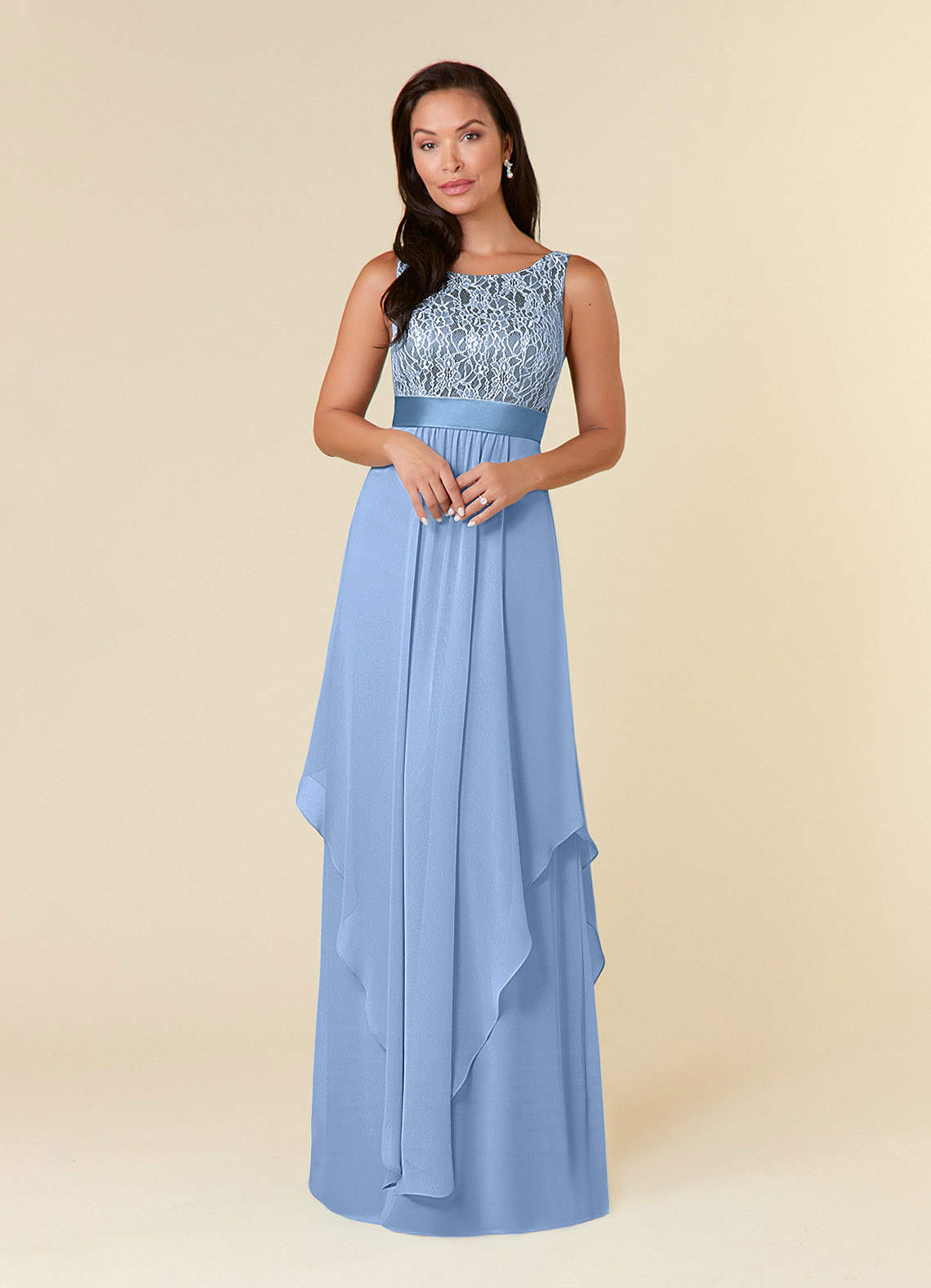 Azazie Xella Steel Blue A-Line Lace Chiffon Dress | Azazie