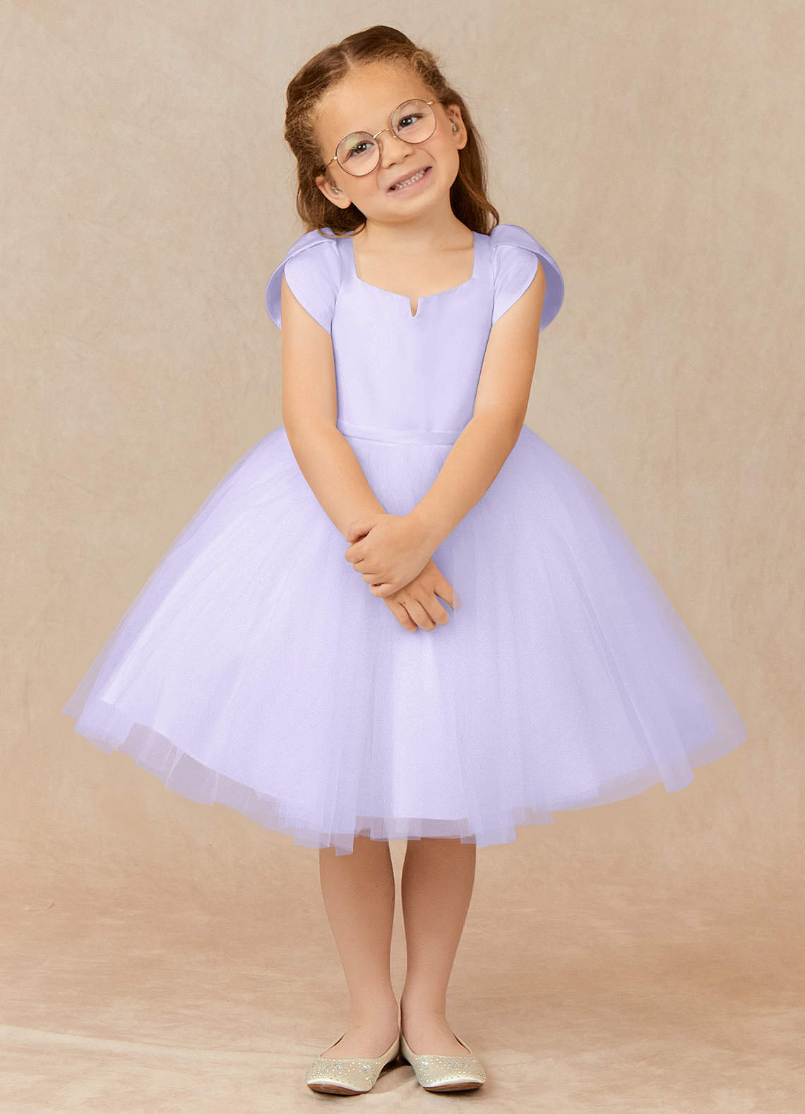 Azazie Malinda Lilac Ball-Gown with Sleeves Tulle Dress | Azazie