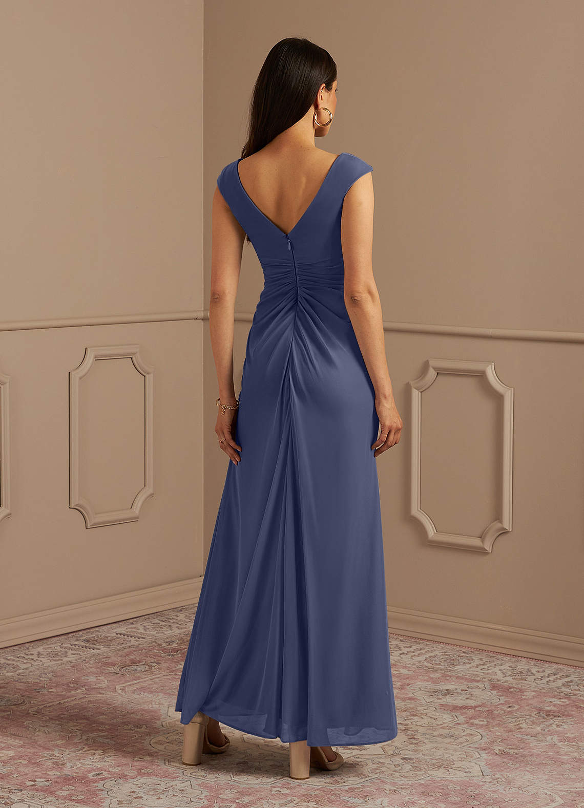 Stormy Azazie Andi A-Line Pleated Mesh Floor-Length Dress | Azazie