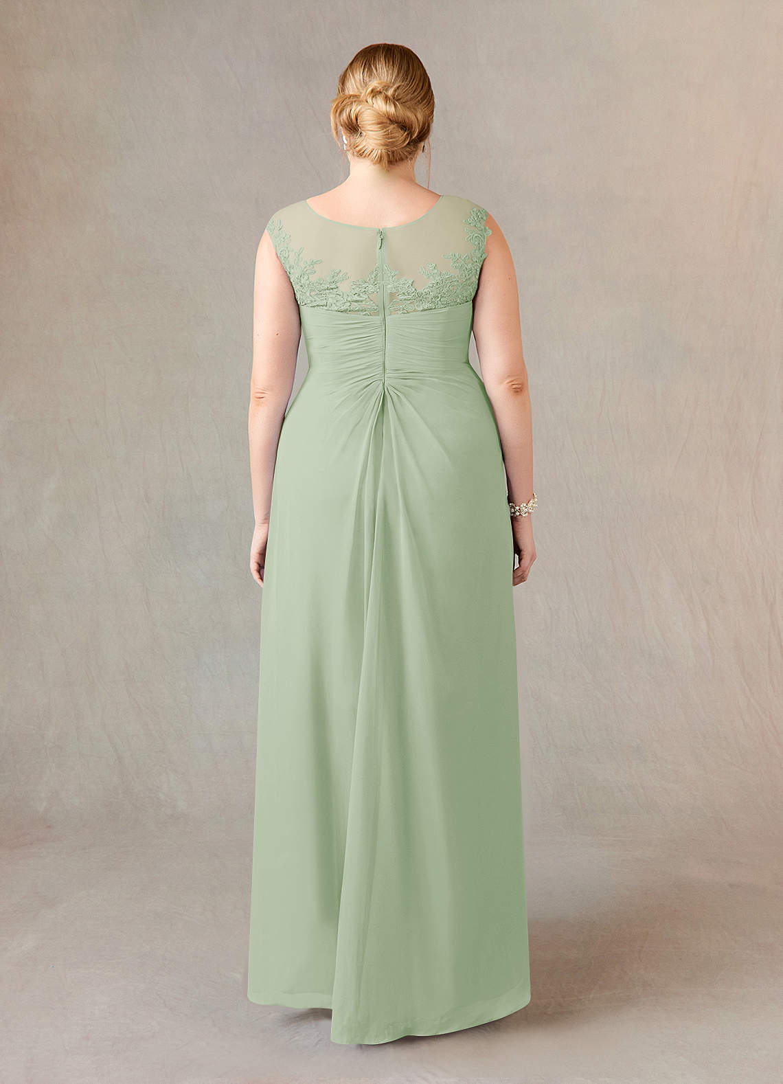 Azazie Endora Dusty Sage A-Line Scoop Lace Chiffon Dress | Azazie