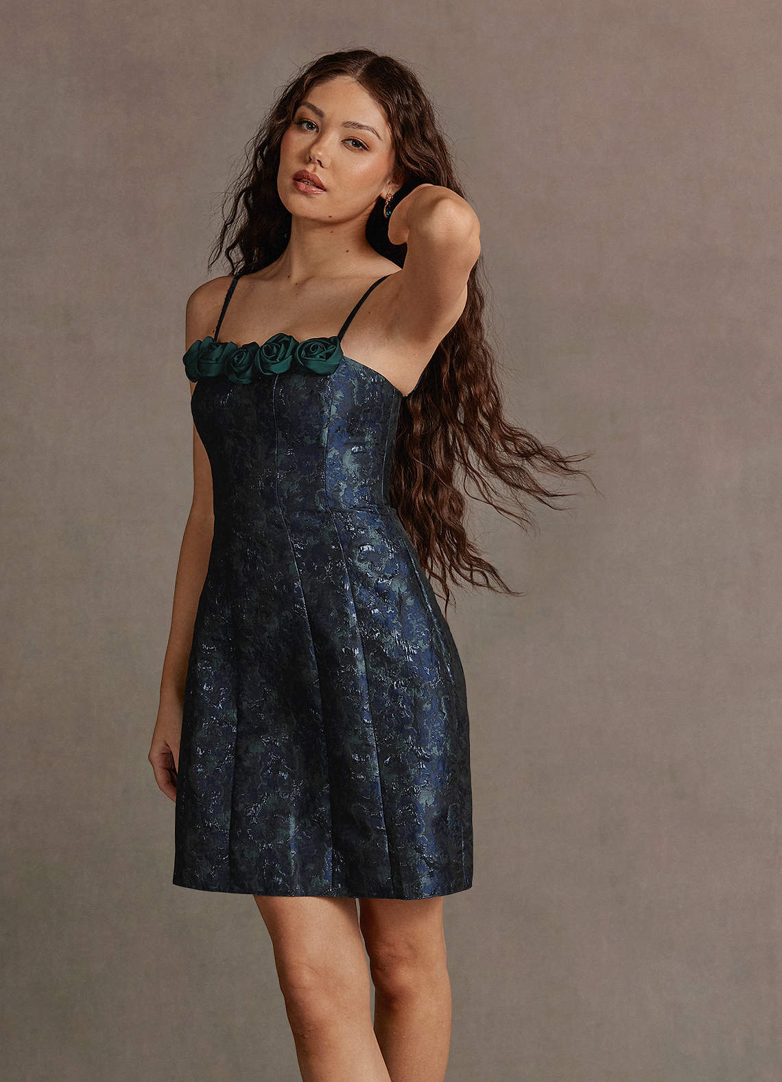 Monica Navy Jacquard Rose Mini Dress Atelier Dresses | Azazie