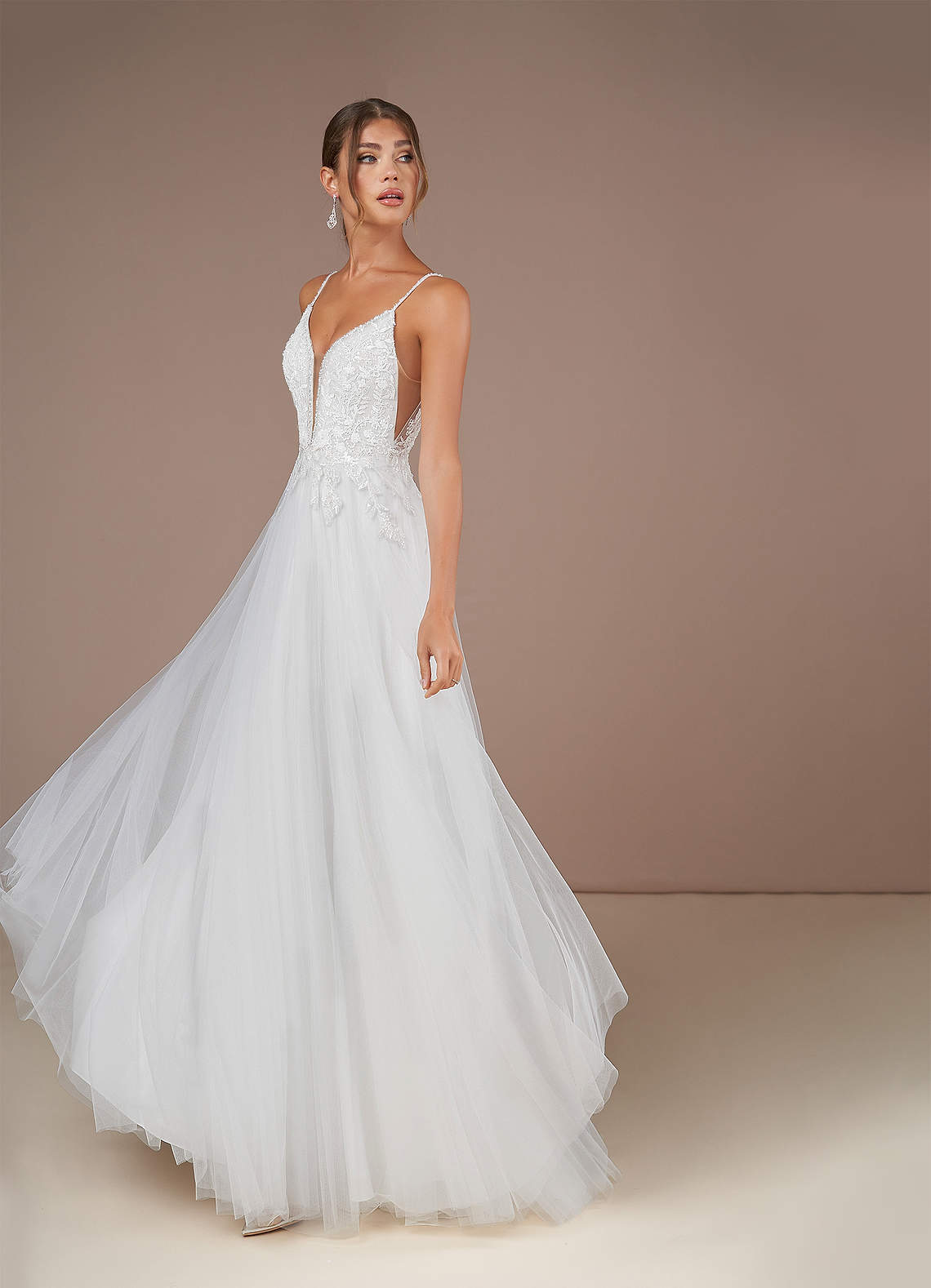 Diamond White Platinum A-Line V-Neck Sequins Tulle Chapel Train Dress ...
