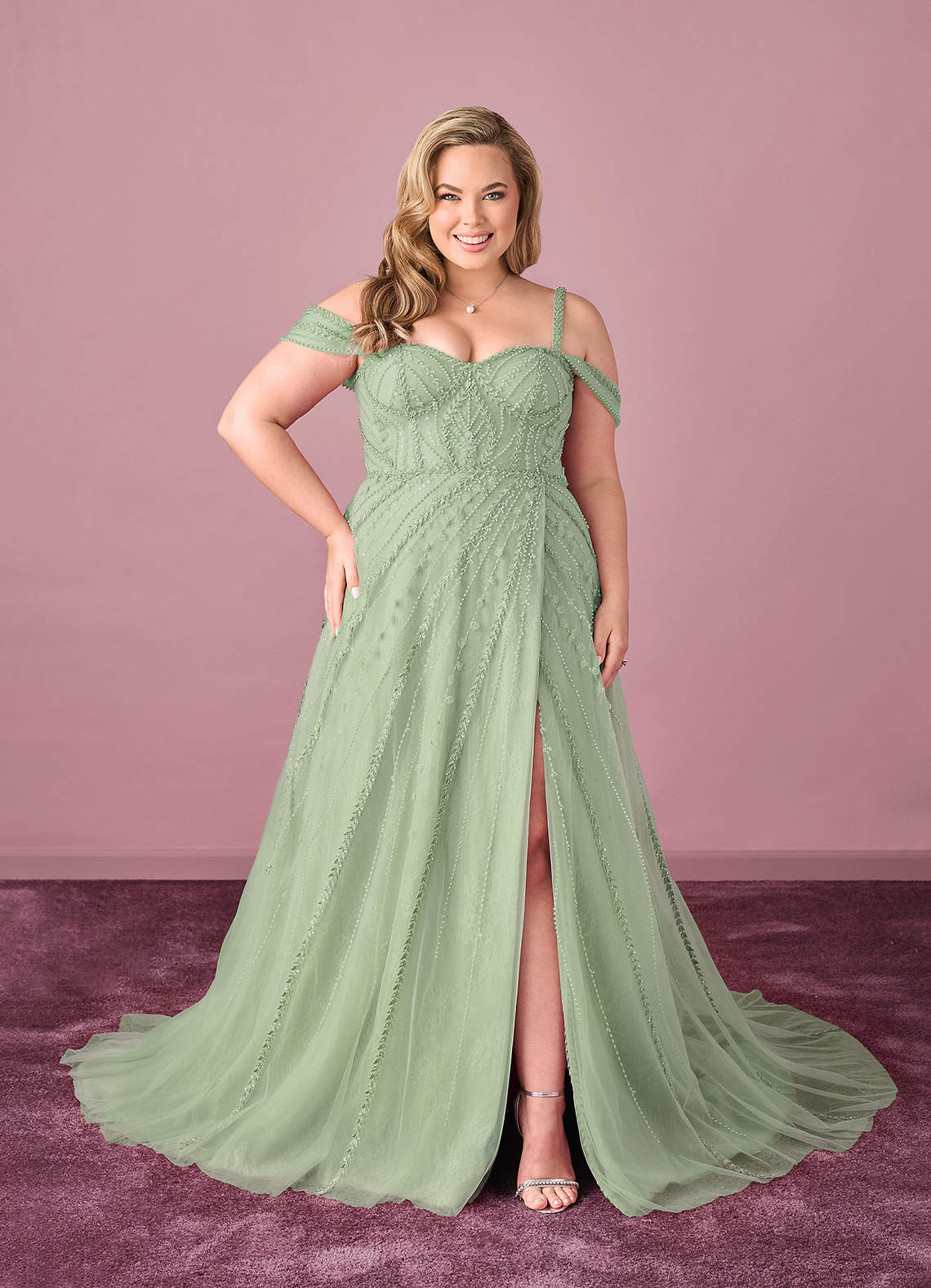 Barbie ♥ Azazie Beaded Motif Corset Bodice Tulle A-Line Gown | Azazie