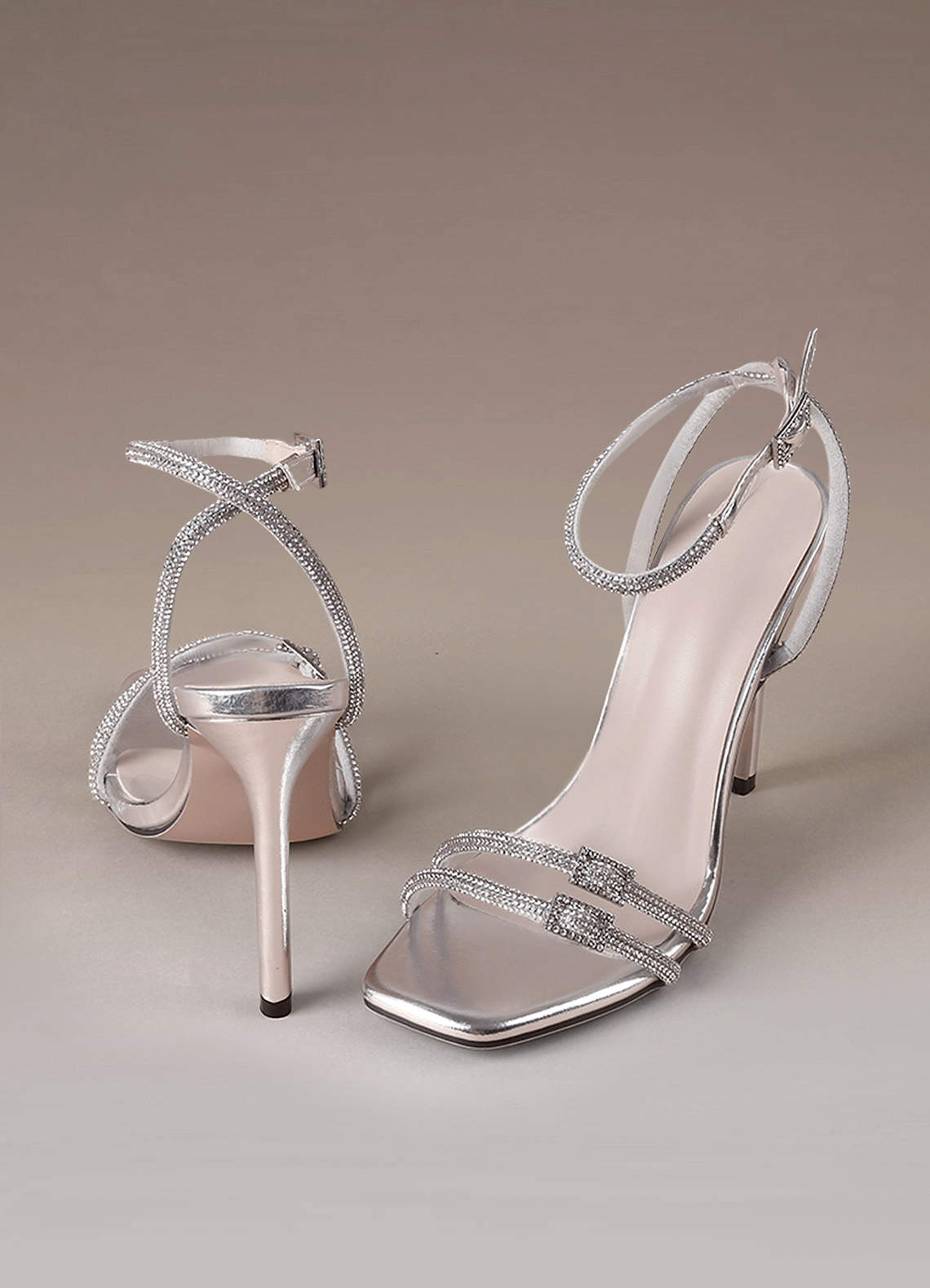 Silver Crystal-Embellished Wrap Stiletto Heel Sandals | Azazie