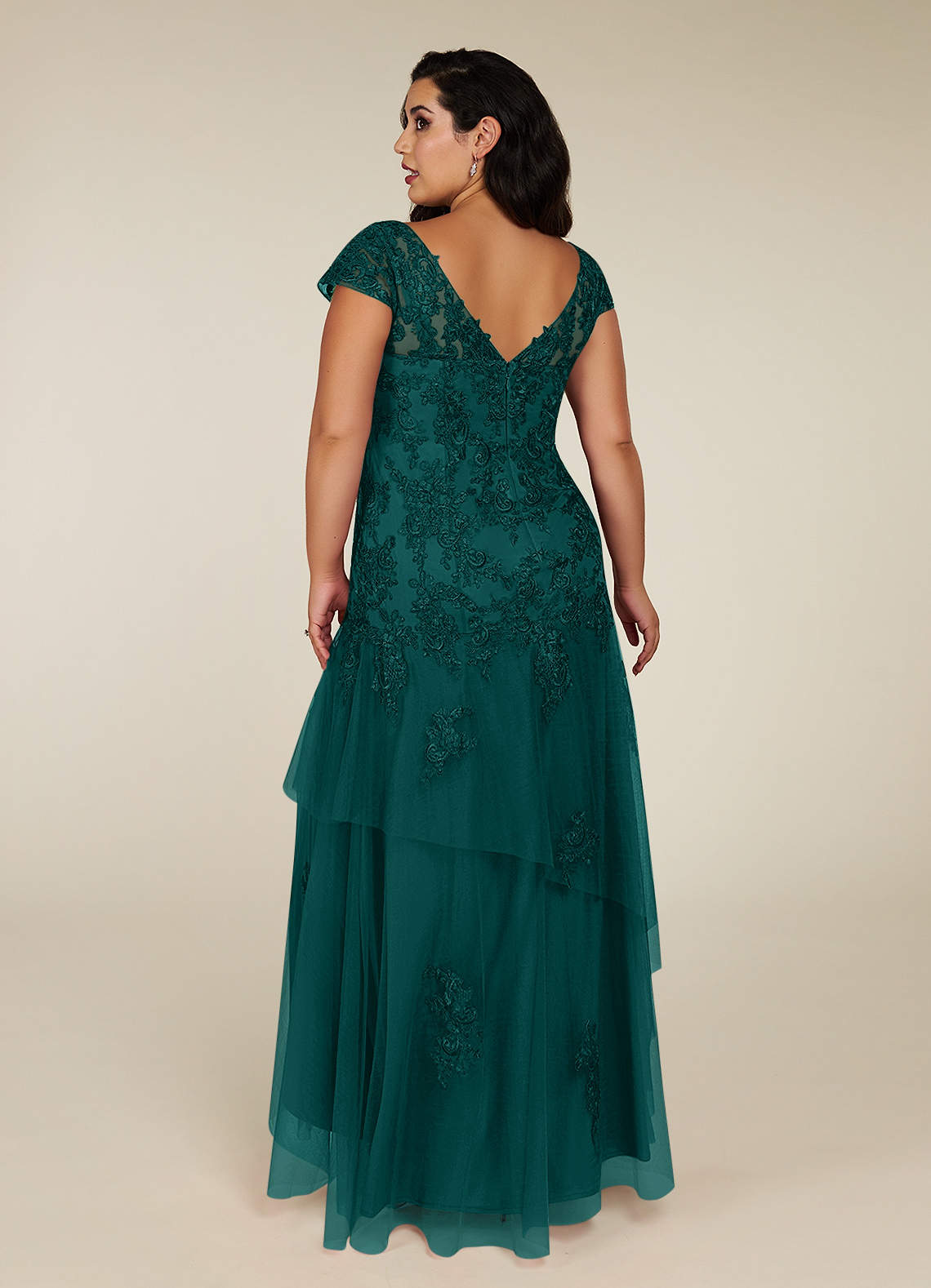 Peacock Azazie Romy Mermaid V-Neck Sequins Tulle Floor-Length Dress ...