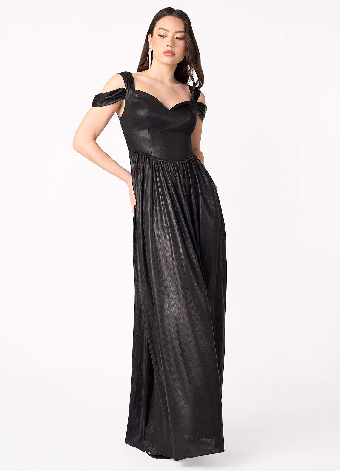 Yara Black Split Shoulder Gown | Azazie