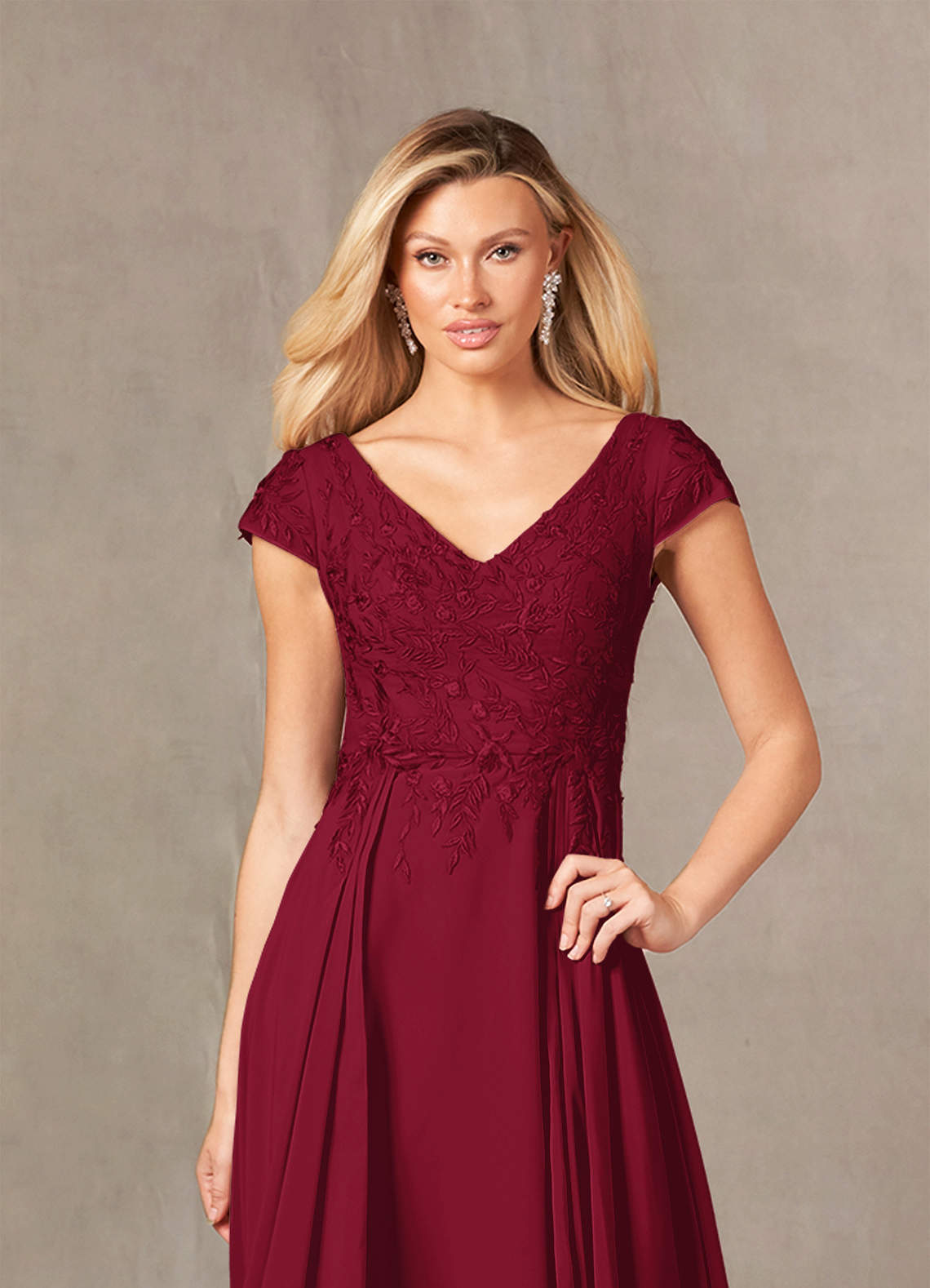 Burgundy Azazie Rosemarie A Line Lace Floor Length Dress Azazie