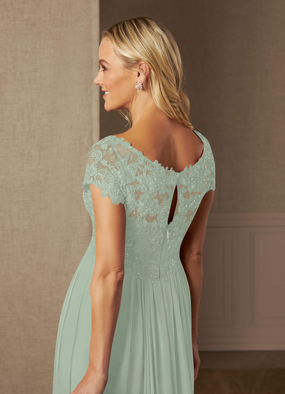 Dusty Sage Azazie Macy A-Line V-Neck Sequin Lace Lace Floor-Length ...