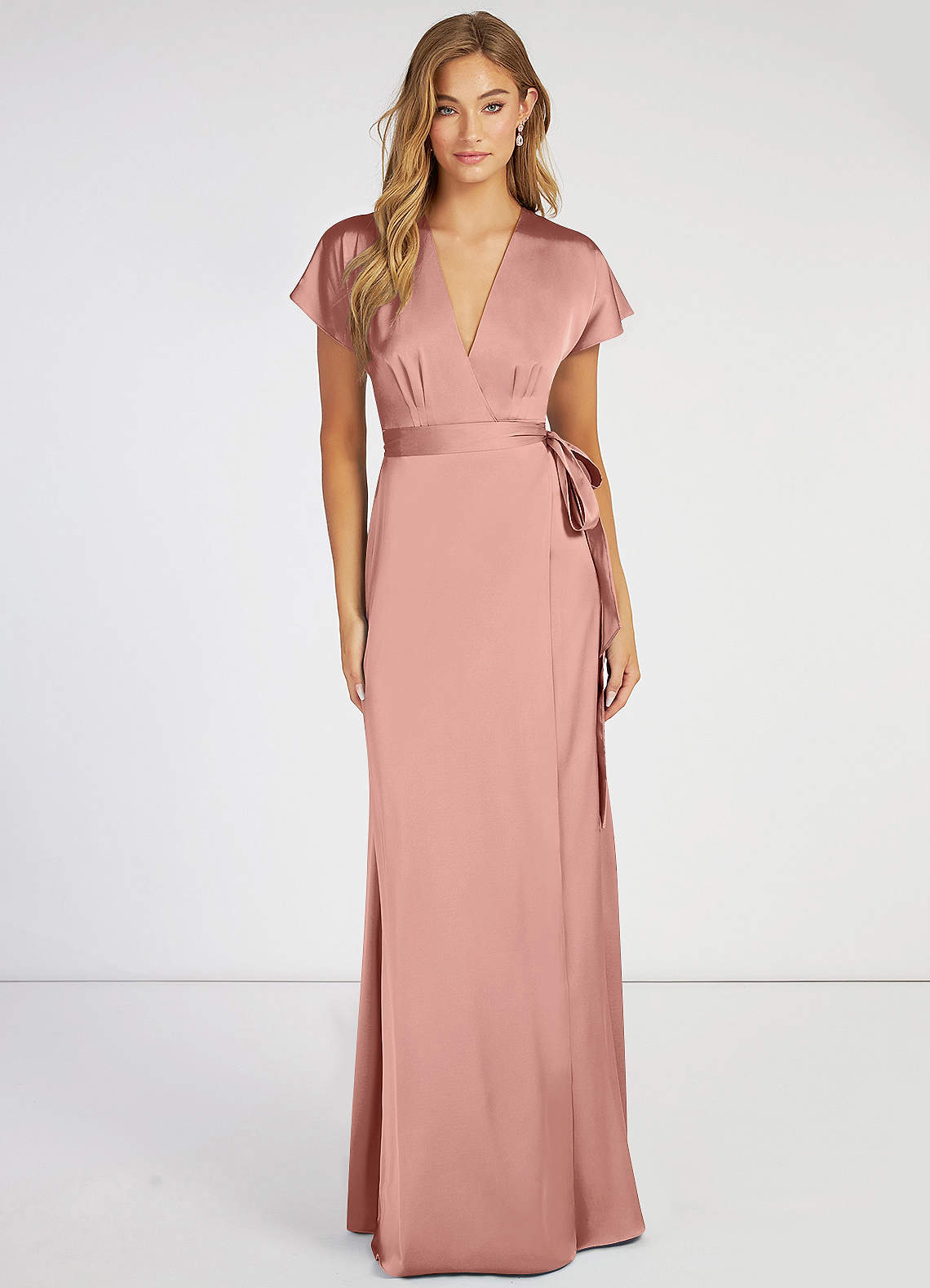 Azazie Nico Stretch Satin Dress Rosette Bridesmaid Dresses | Azazie CA