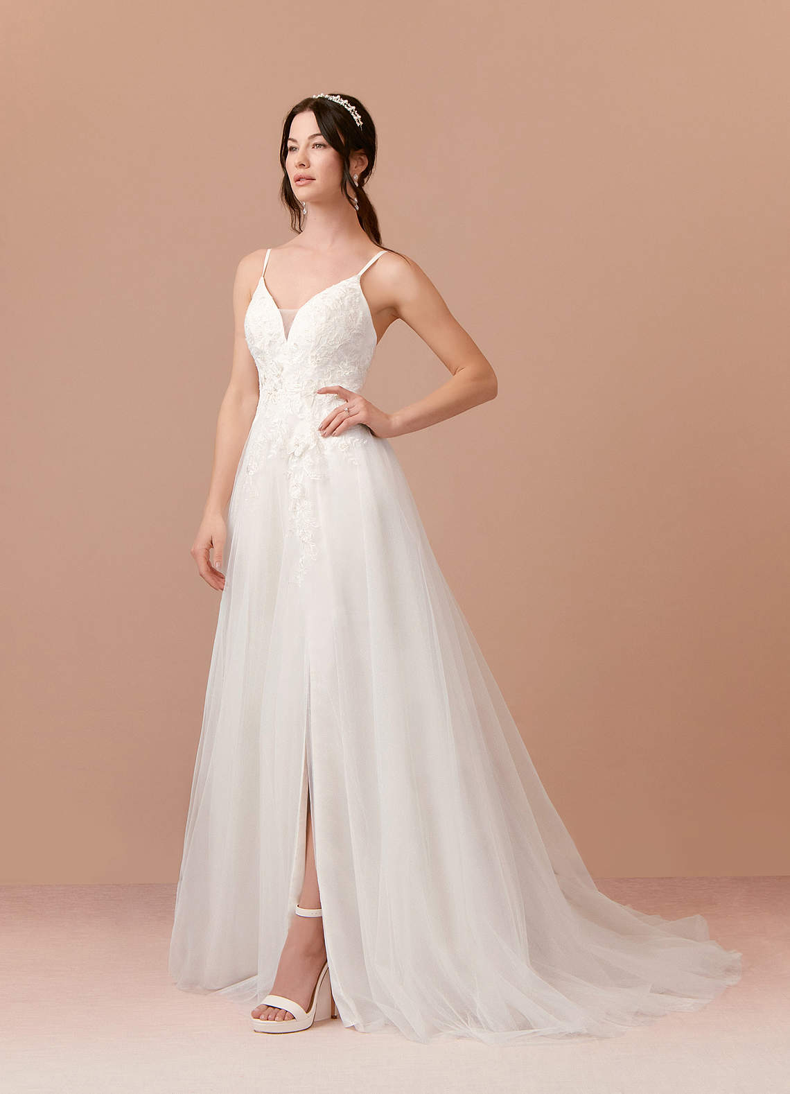 Diamond White Azazie Nikita A-Line Sequins Tulle Chapel Train Dress ...