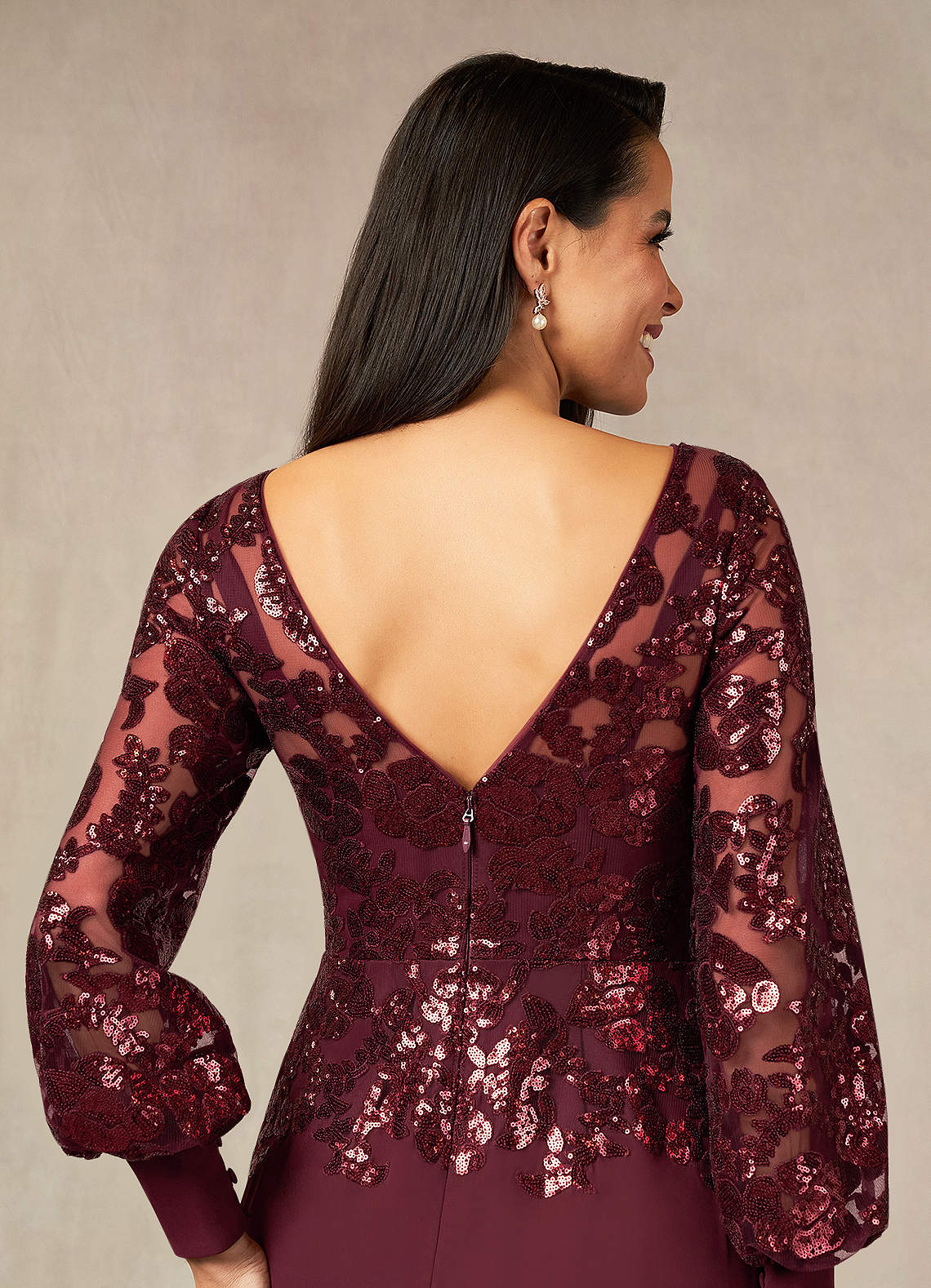 Azazie Caroline Cabernet Mermaid Sequins Lace Dress | Azazie