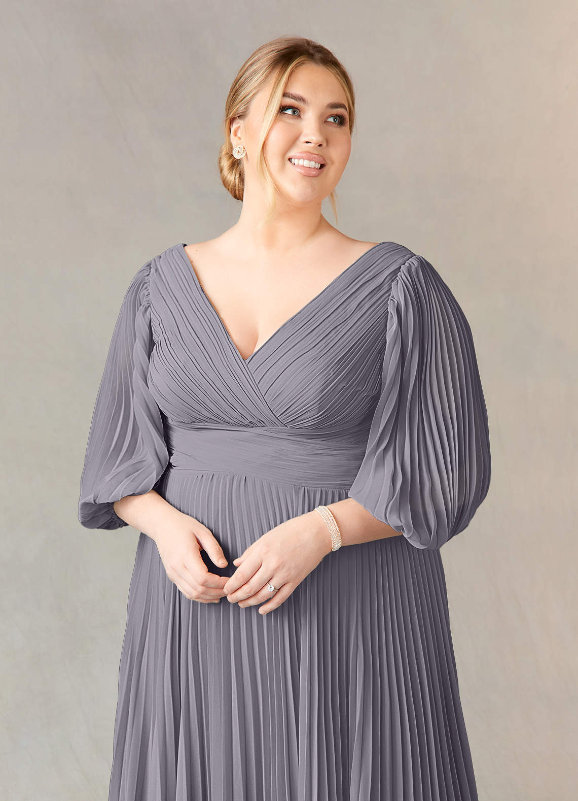 Shadow Azazie Zahara A-Line V-Neck Pleated Chiffon Floor-Length Dress ...