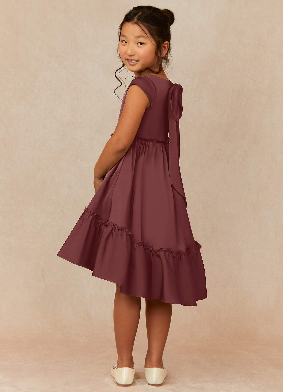 Acai Azazie Lee A-Line Bow Stretch Satin Asymmetrical Dress | Azazie