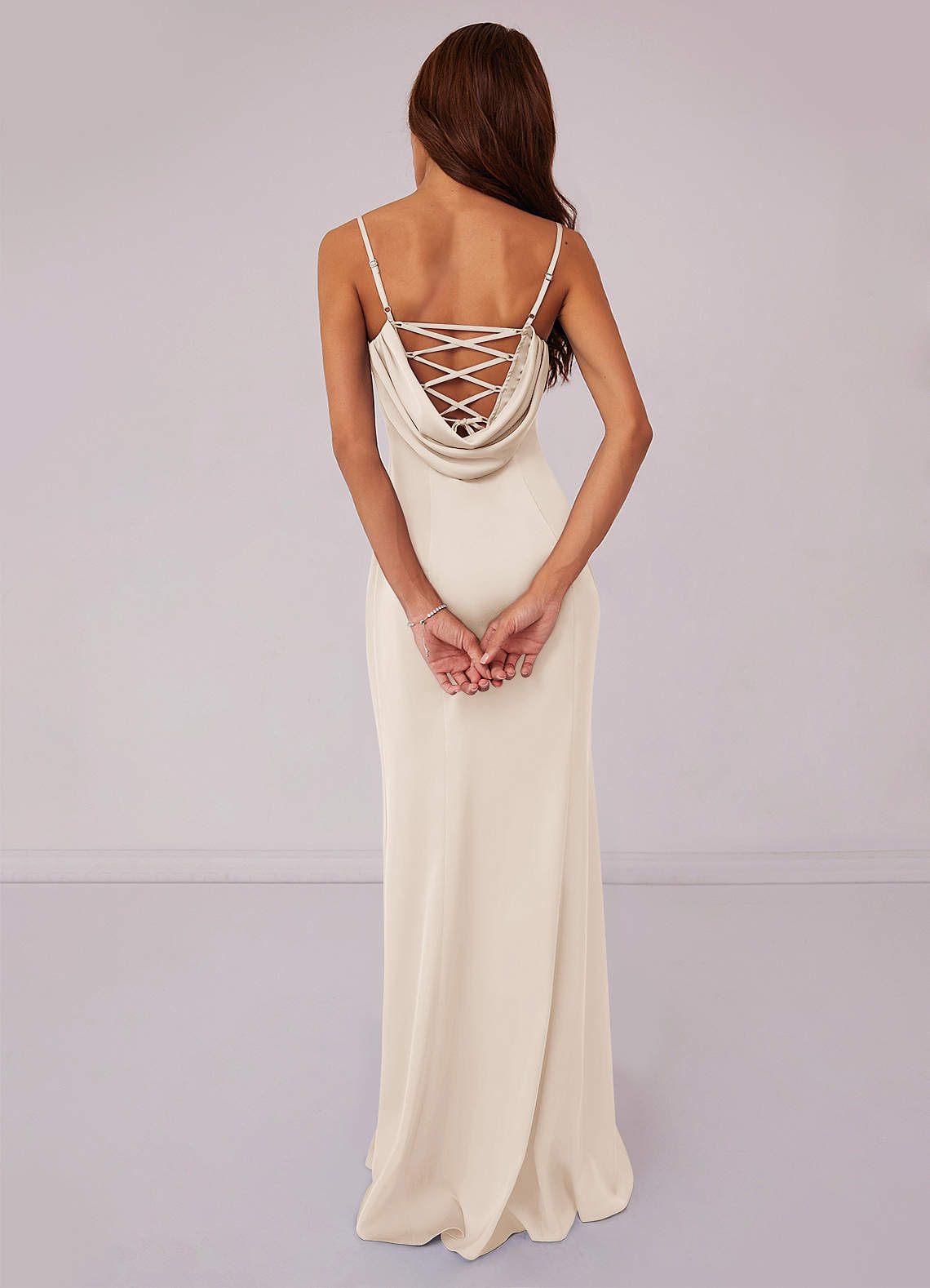 White Alabaster Pleated Lace Up Mermaid Stretch Satin Dress Bridesmaid ...