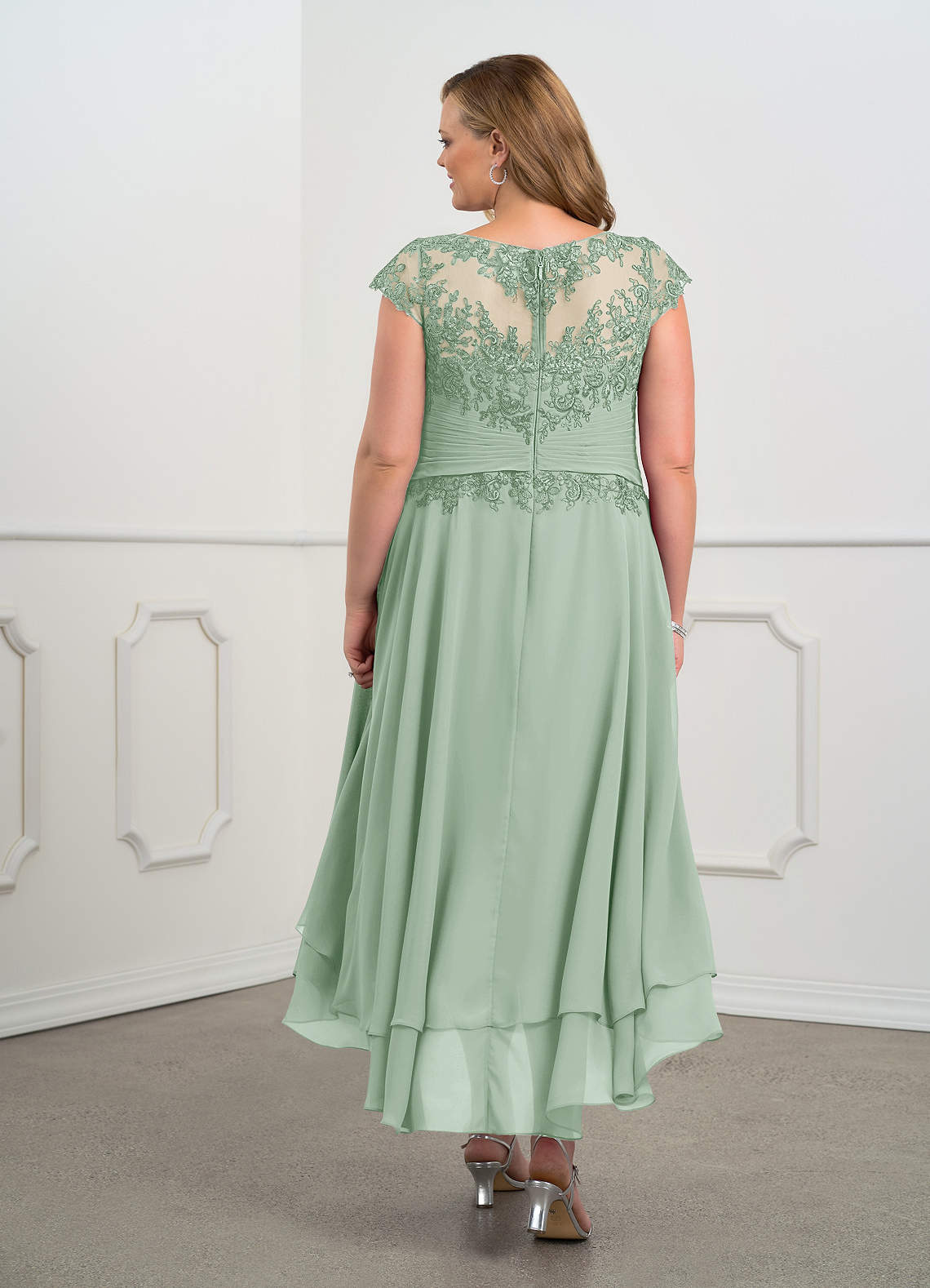 Agave Azazie Shonda Agave Lace Chiffon Dress | Azazie