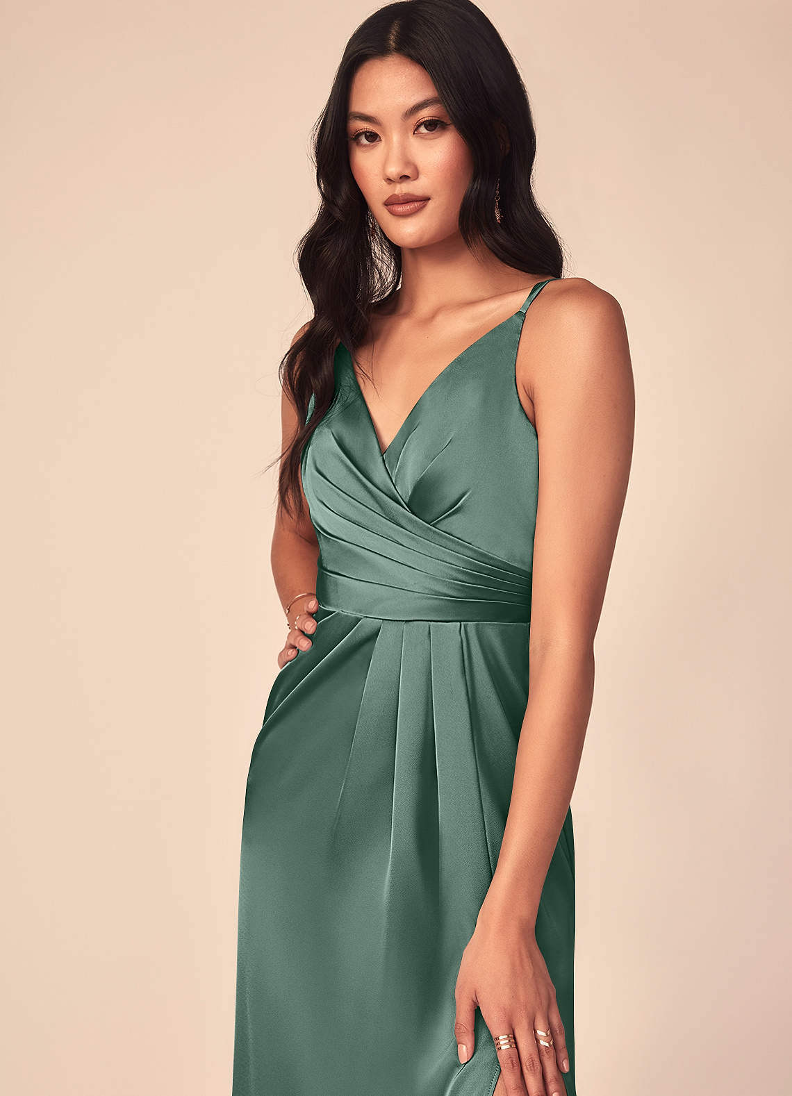 Eucalyptus Aqua Stretch Satin Dress Try-on Dress Sample Dress ...