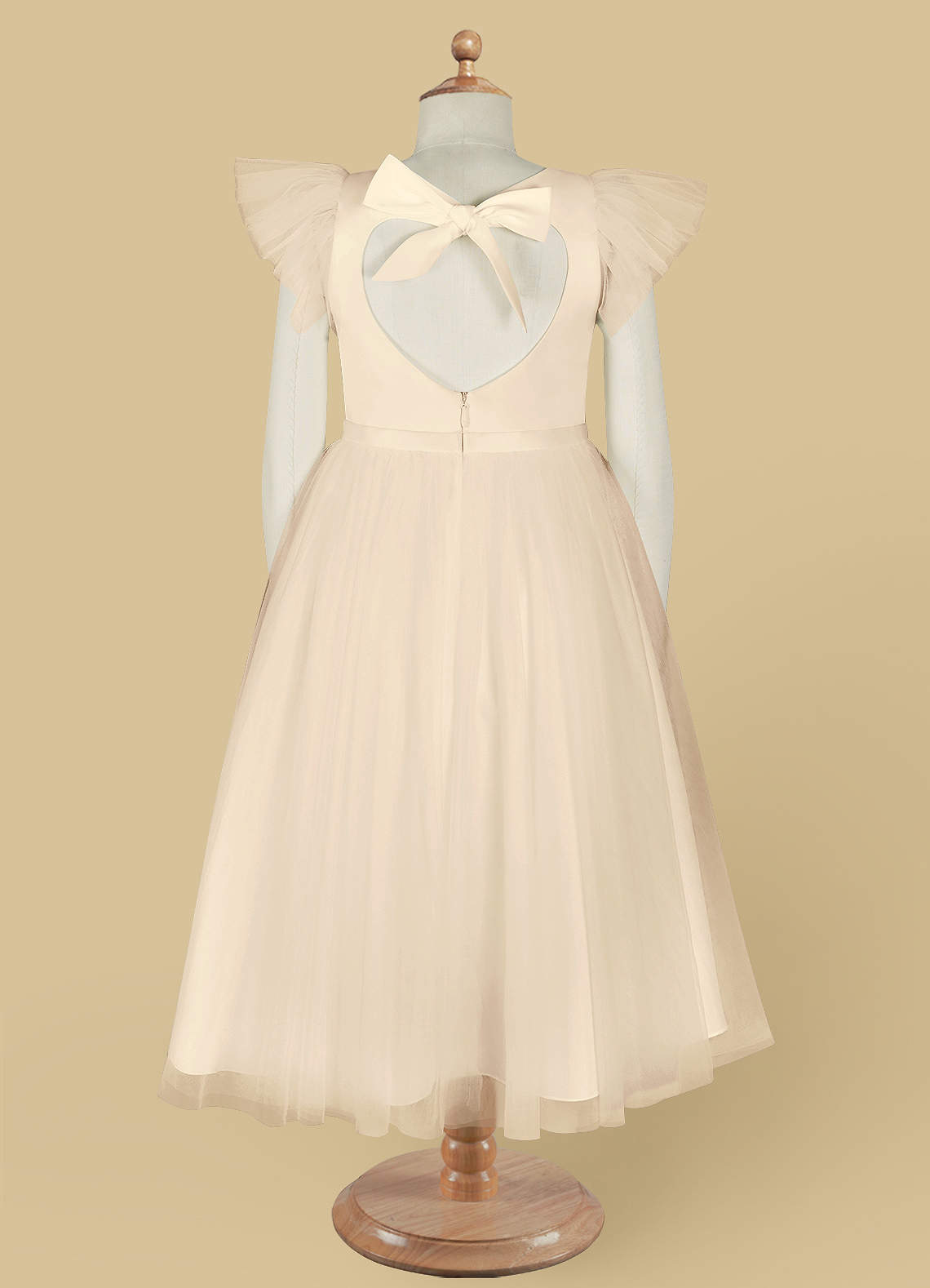 Champagne Azazie Aviana A-Line Tulle Knee-Length Dress with Sleeves ...