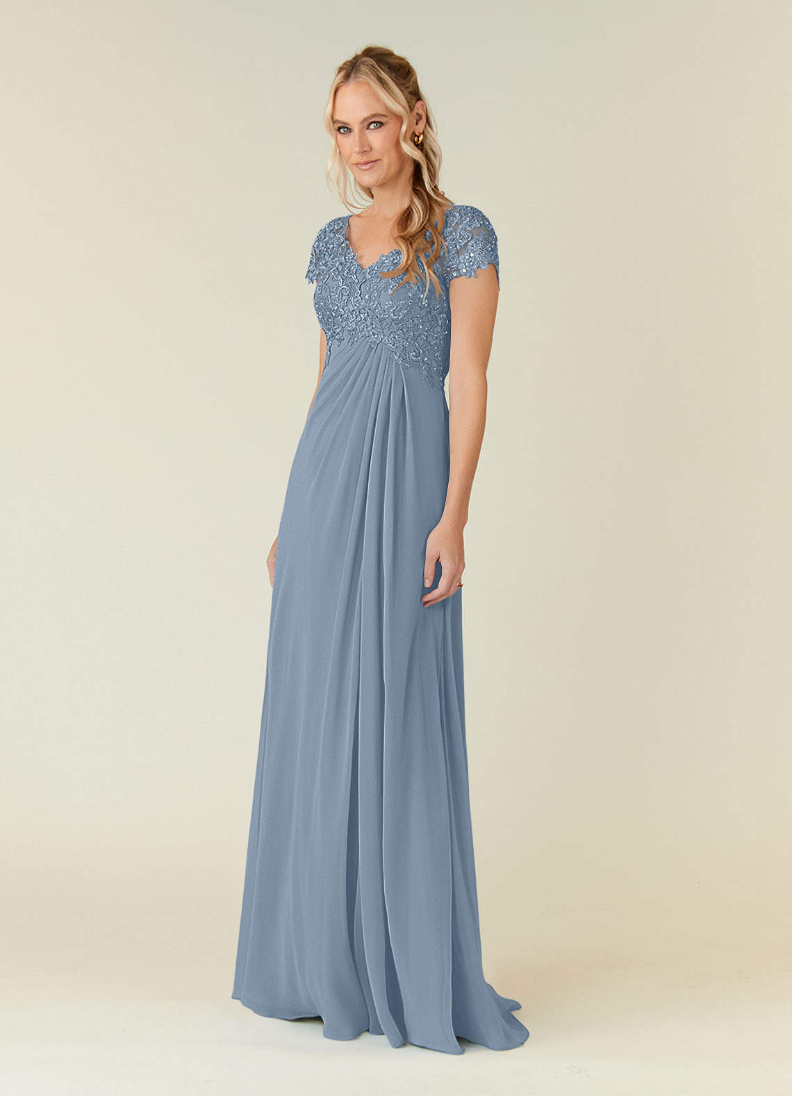 Azazie Jet Dusty Blue A-Line Sequins Chiffon Dress | Azazie
