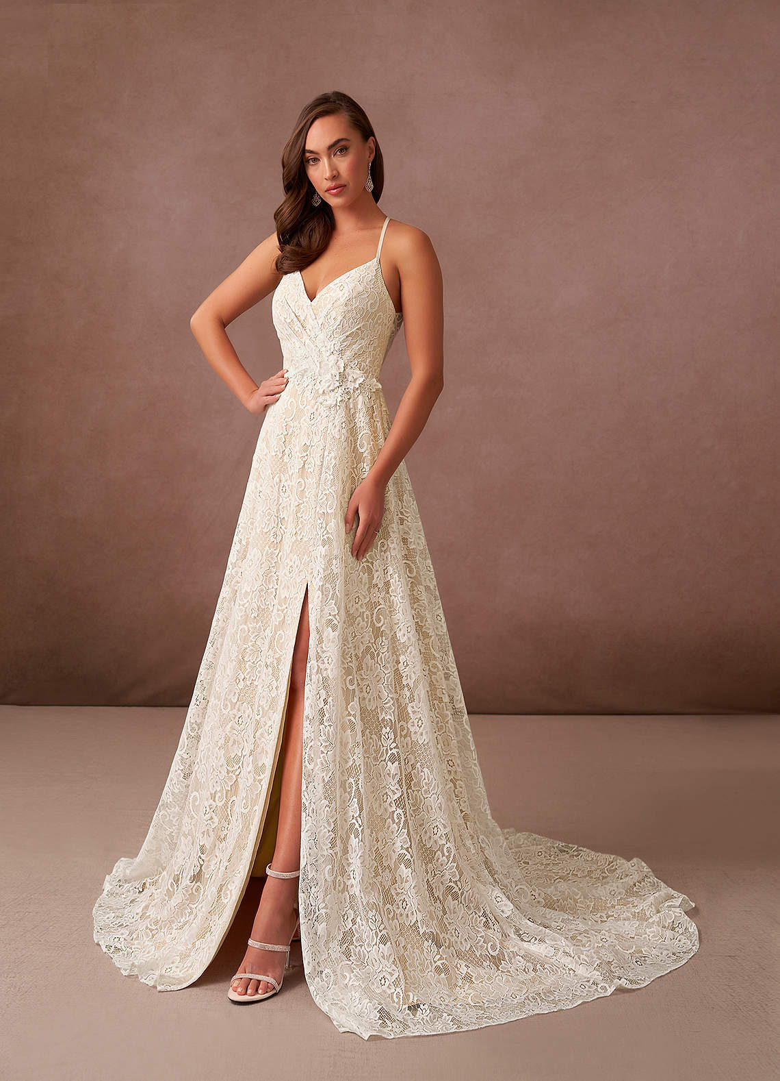 Diamond White/Champagne Azazie Camari A-Line Sequins Lace Chapel Train ...