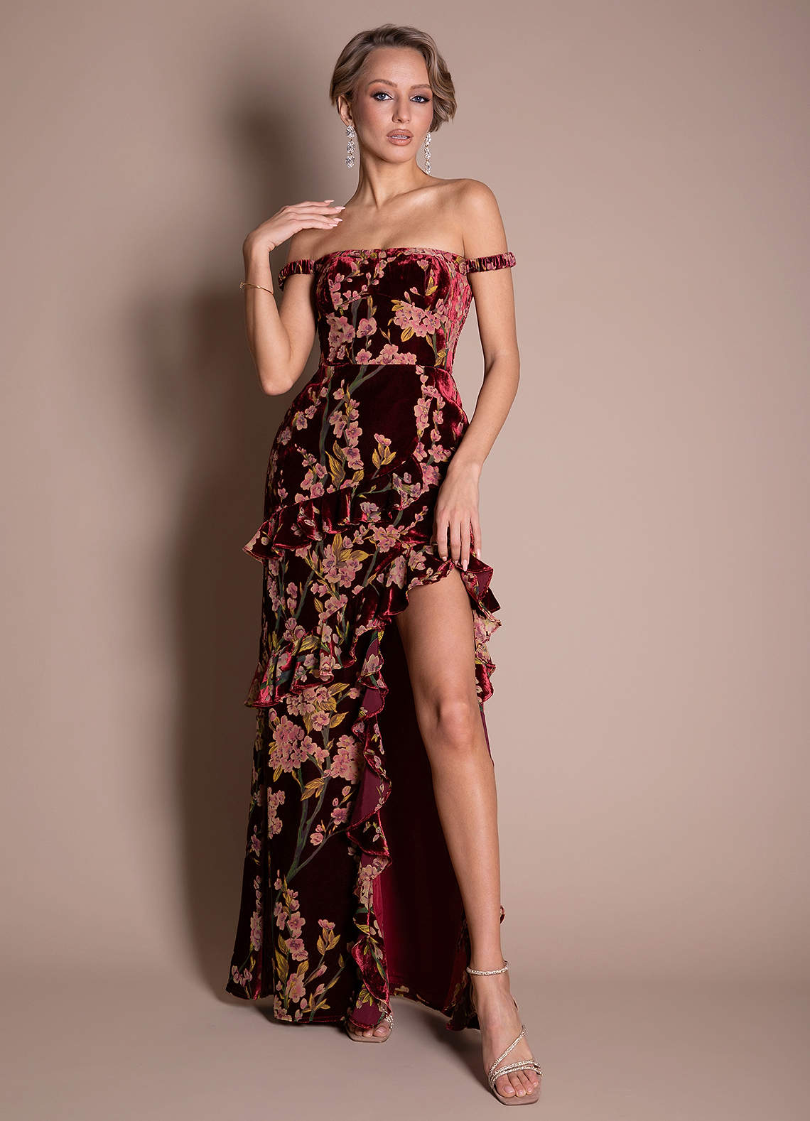 Marci Burgundy Bloom Maxi Dress | Azazie