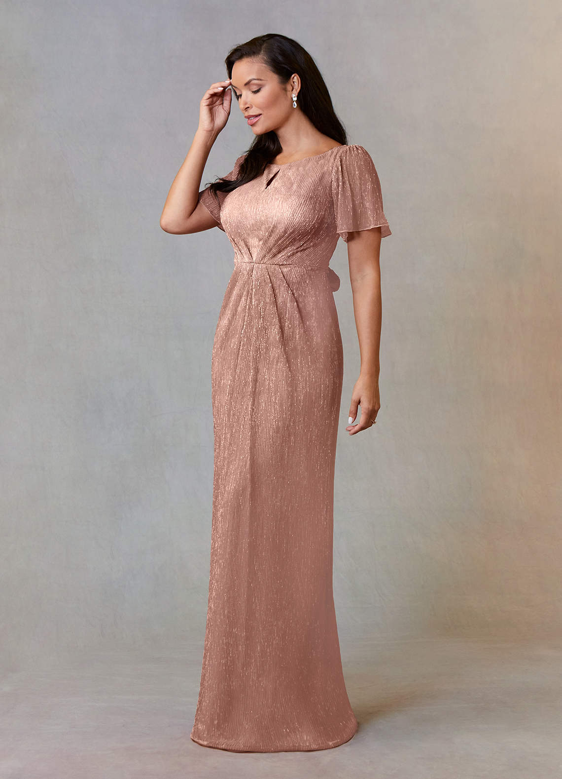Upstudio Alameda Rose Gold A-Line Ruched Metallic Mesh Dress | Azazie