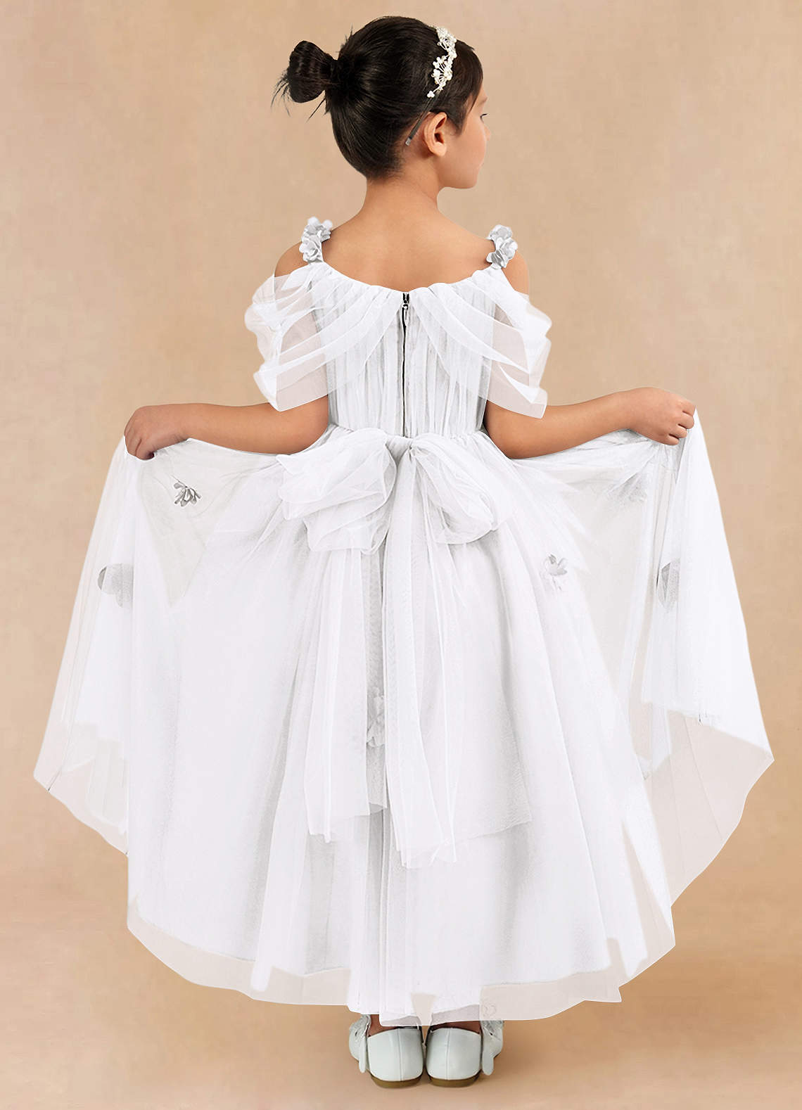White Azazie Shaylee White A-Line Off the Shoulder Tulle Dress | Azazie