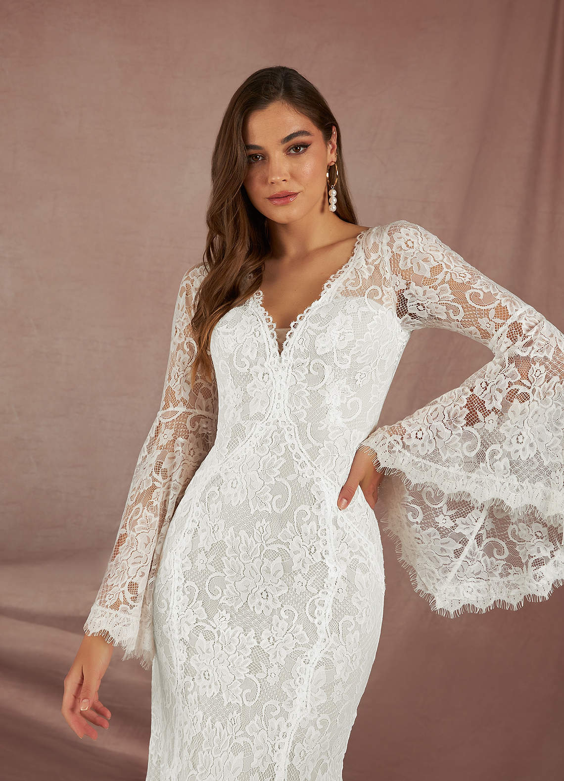 Diamond White Azazie Hayes Diamond White Mermaid V-Neck Lace Dress | Azazie
