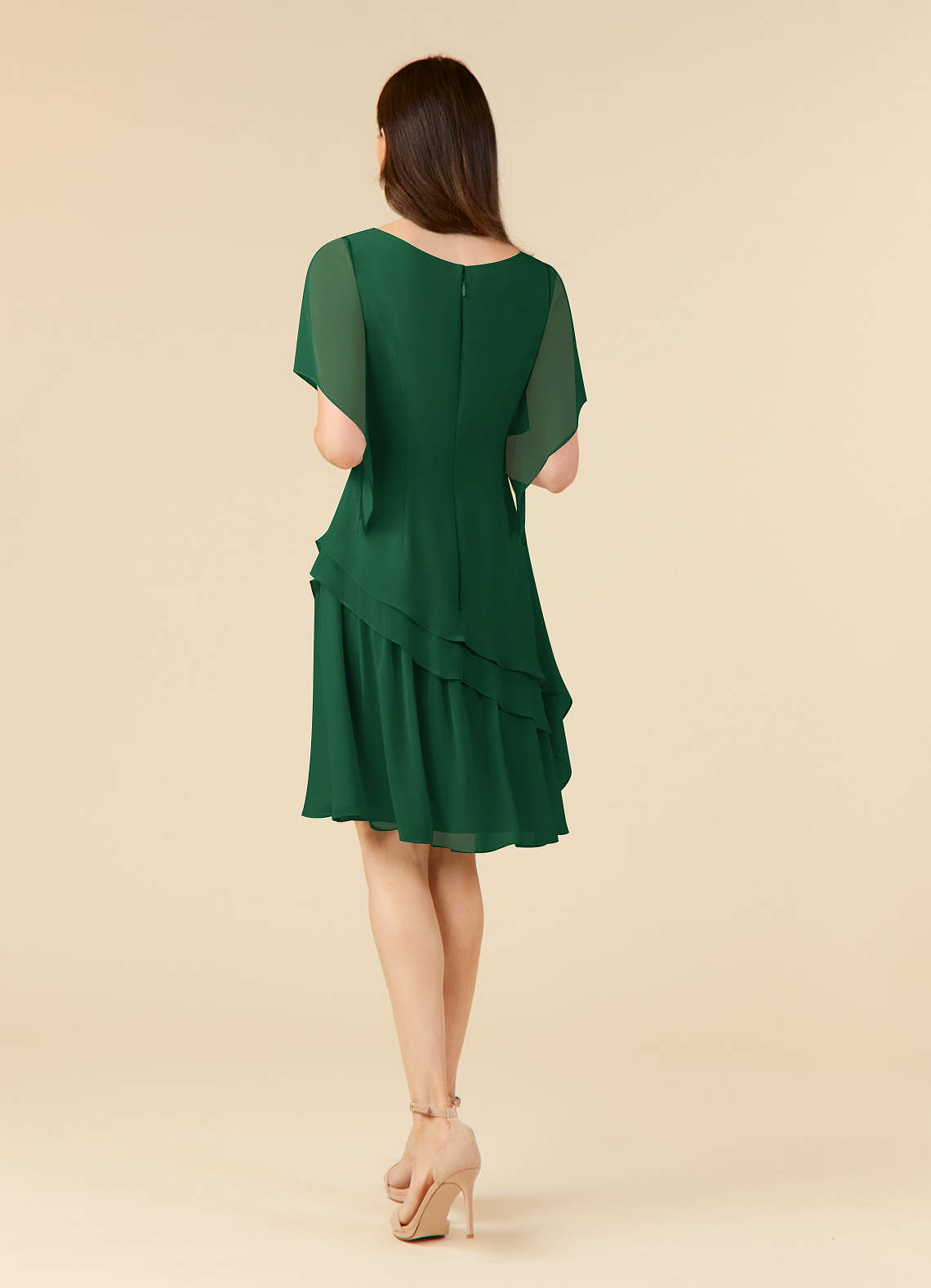 Dark Green Azazie Louisa A Line Scoop Chiffon Knee Length Dress Azazie