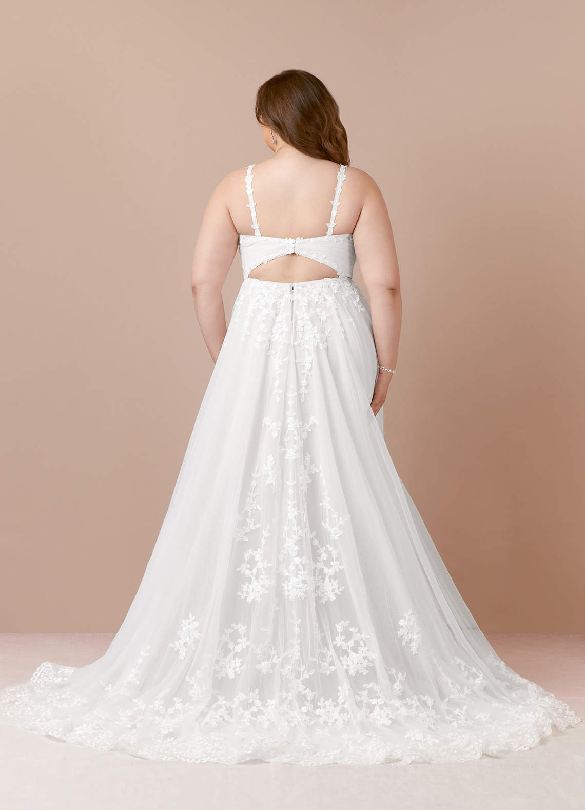 Diamond White Azazie Devi A-Line V-Neck Lace Tulle Chapel Train Dress ...