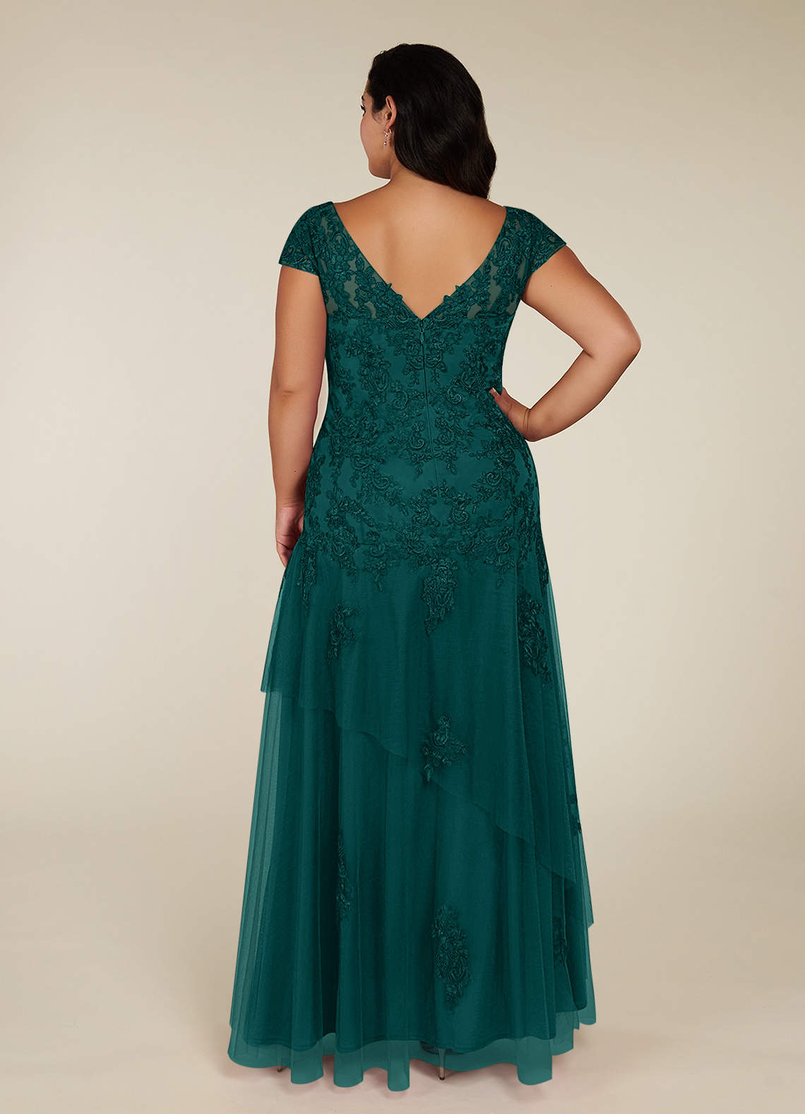 Peacock Azazie Romy Mermaid V-Neck Sequins Tulle Floor-Length Dress ...