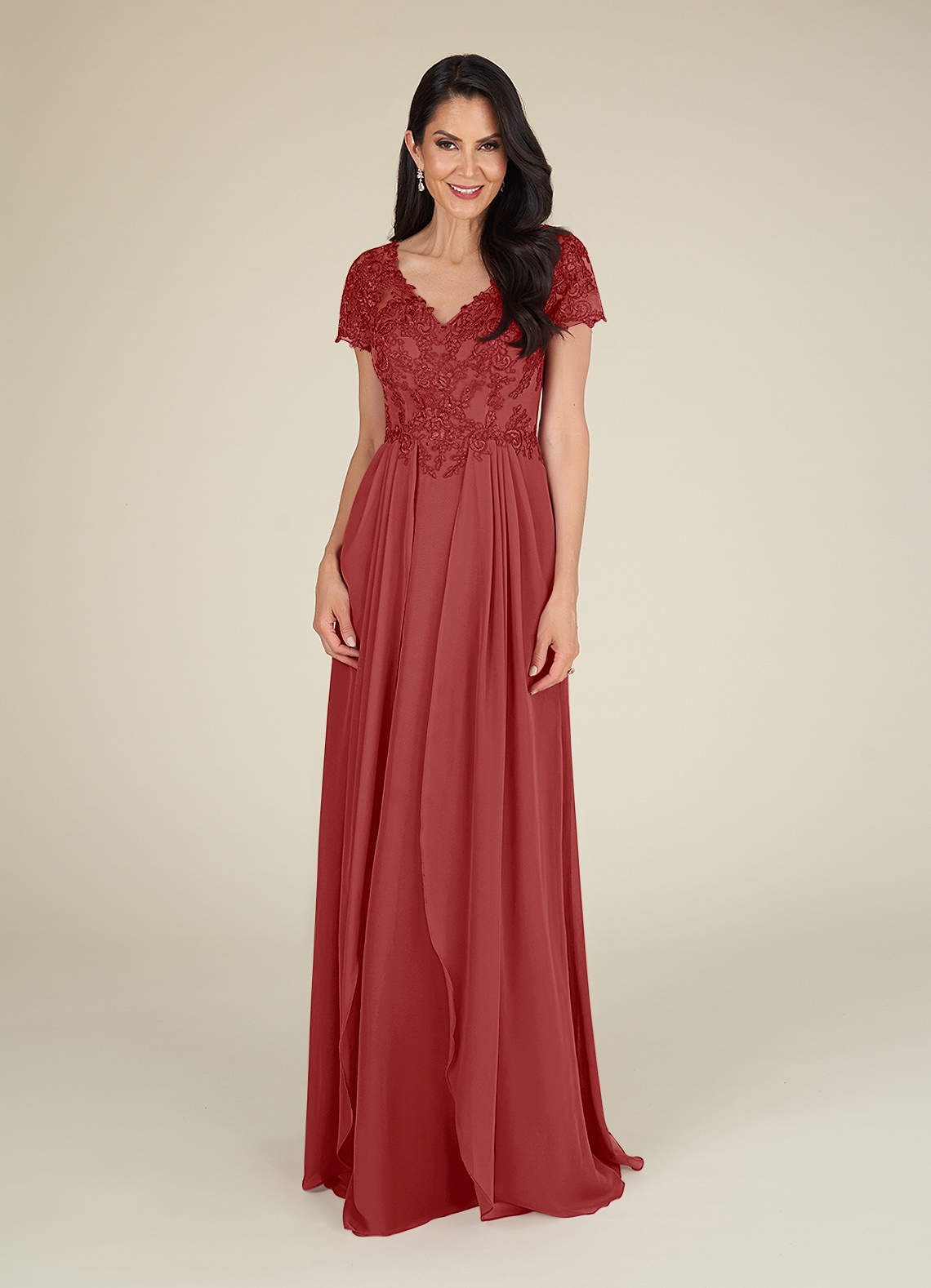 Azazie Dunja Rust A-Line V-Neck Lace Chiffon Dress Mother of the Bride ...