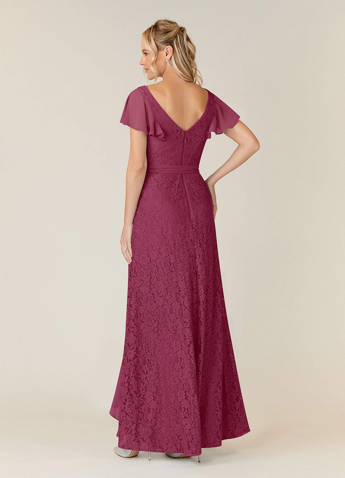 Mulberry Azazie Knox Mulberry A-Line V-Neck Chiffon Dress | Azazie