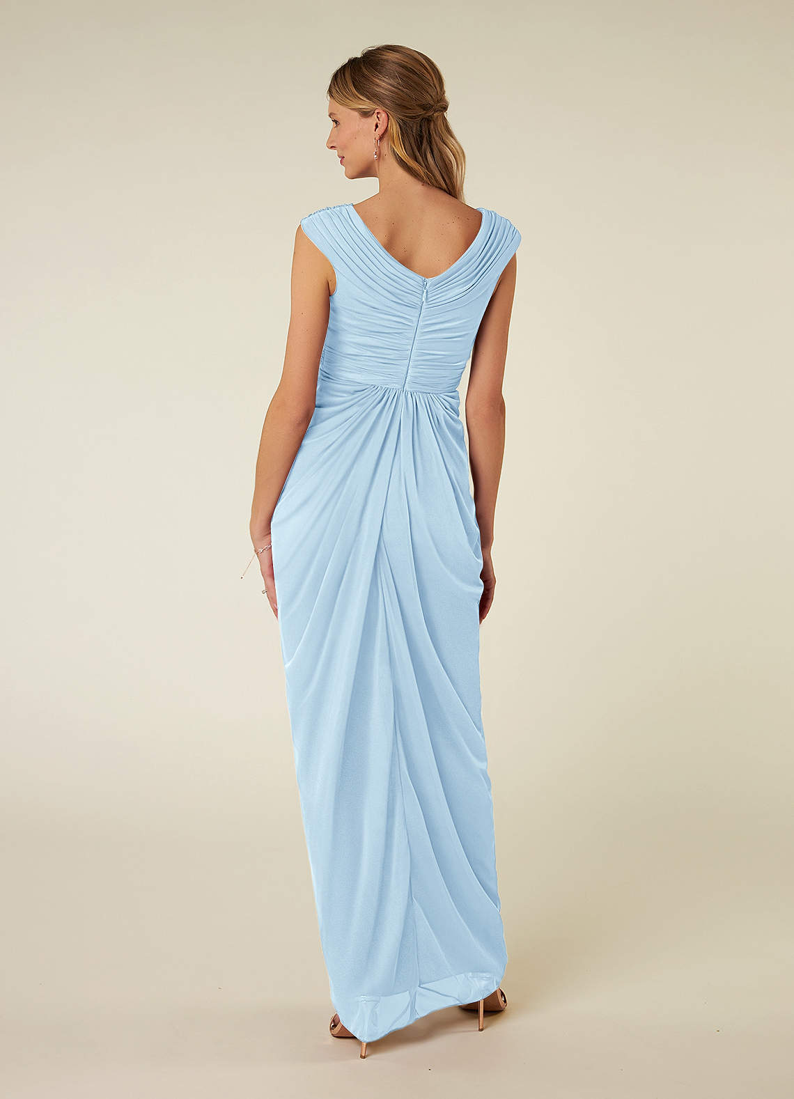 Sky Blue Azazie Lisolette Sheath Pleated Mesh Floor-Length Dress | Azazie