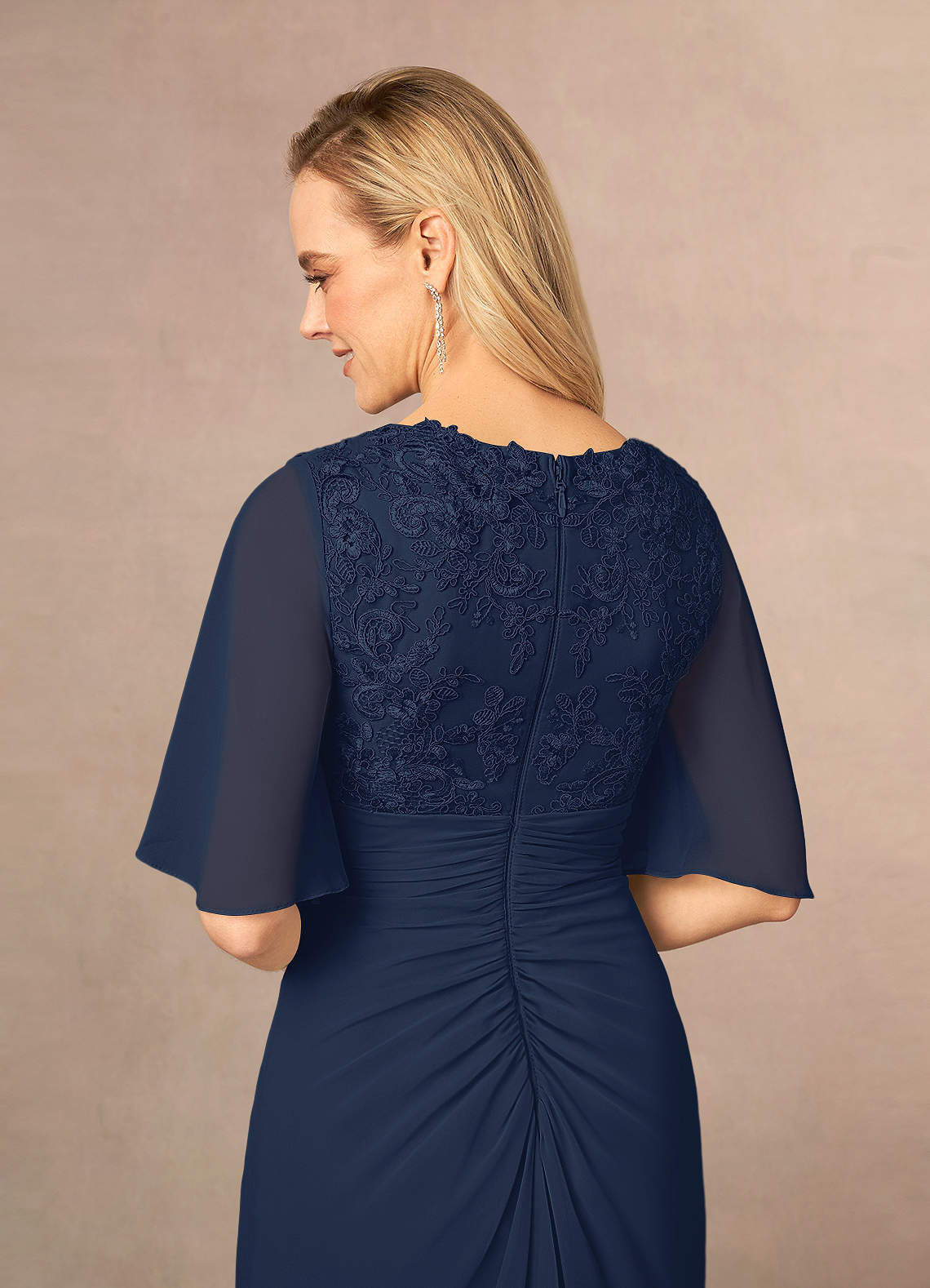 Azazie Carson Dark Navy A-Line V-Neck Lace Chiffon Dress | Azazie