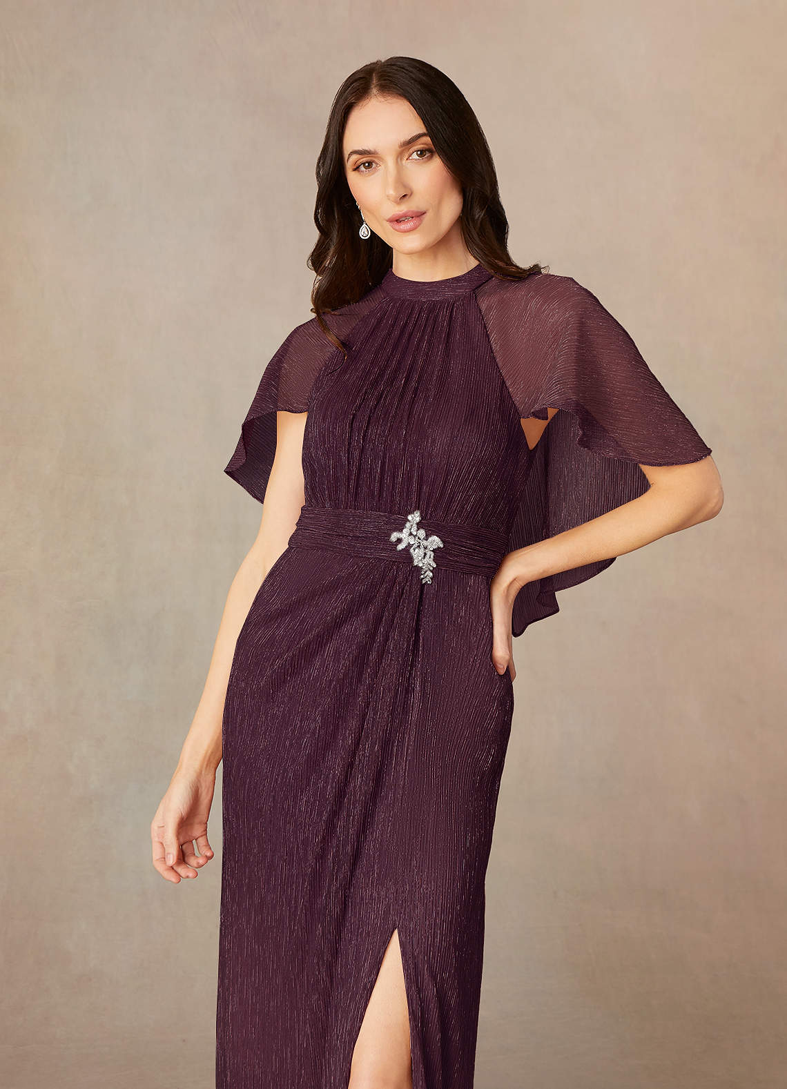 Azazie Draga Berry Sheath Pleated Metallic Mesh Dress | Azazie CA