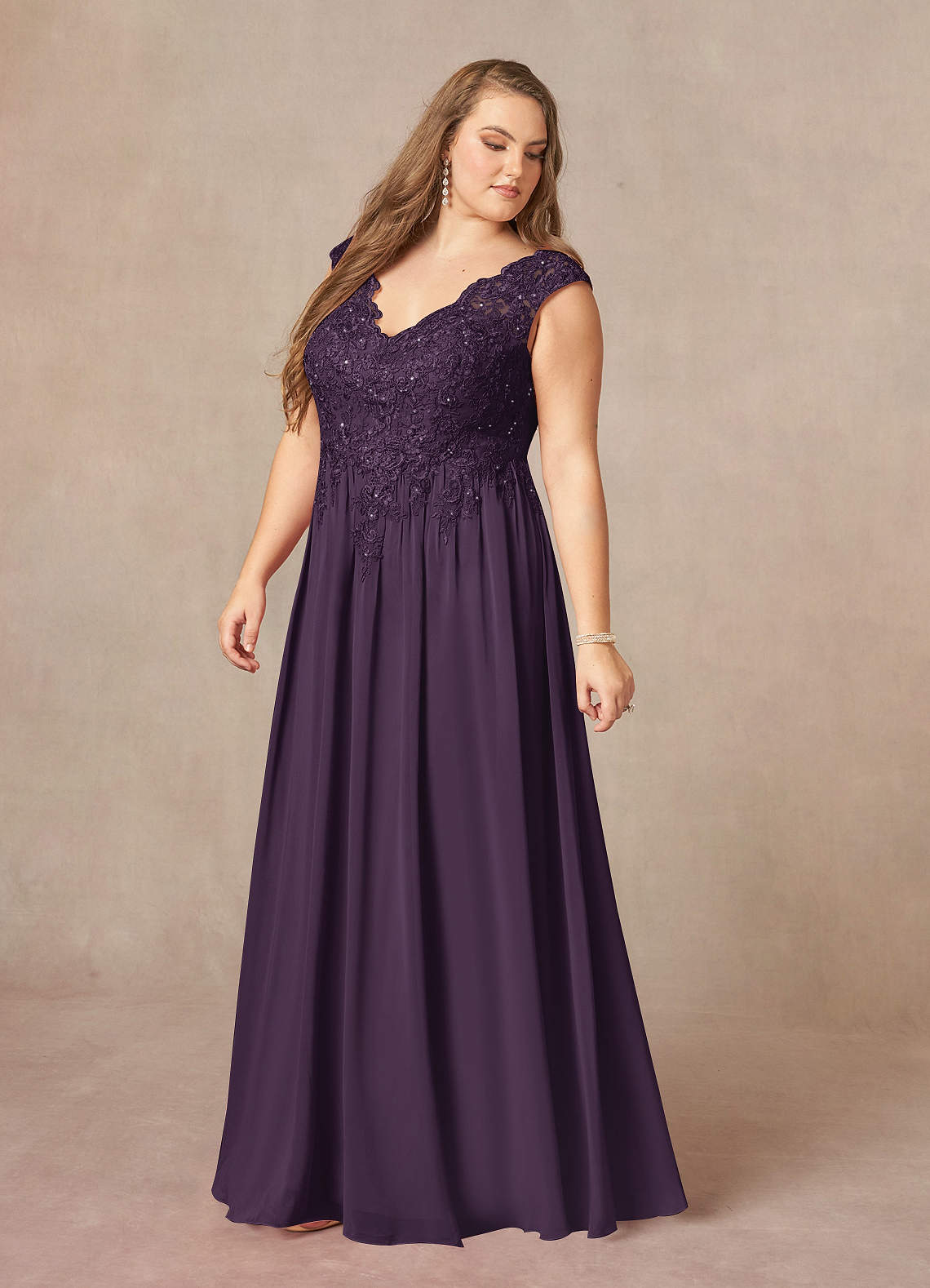 Plum Azazie Amethyst Plum A-Line V-Neck Sequins Chiffon Dress | Azazie